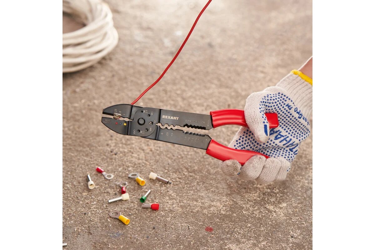 Кримпер для обжима наконечников и зачистки проводов 0,75–5,5мм2 HT-204 REXANT