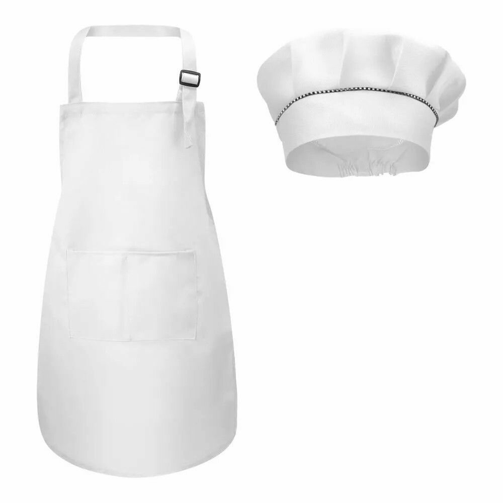 Детский фартук и поварской колпак для мальчиков и девочек 4-12 лет, регулируемый комплект для кулинарии, рисования и творчества, многоразовый, защита от пятен