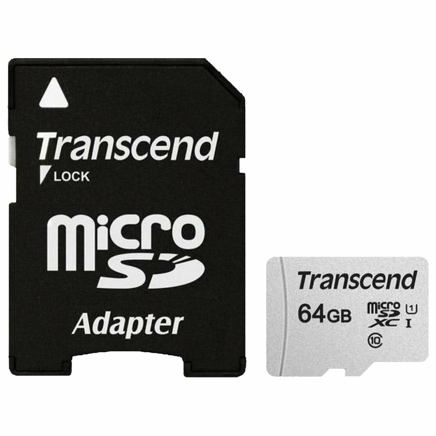 Карта памяти Transcend microSDXC, 64 гб, UHS-I U1, 95 Мб/с, класс 10 (TS64GUSD300S-A)