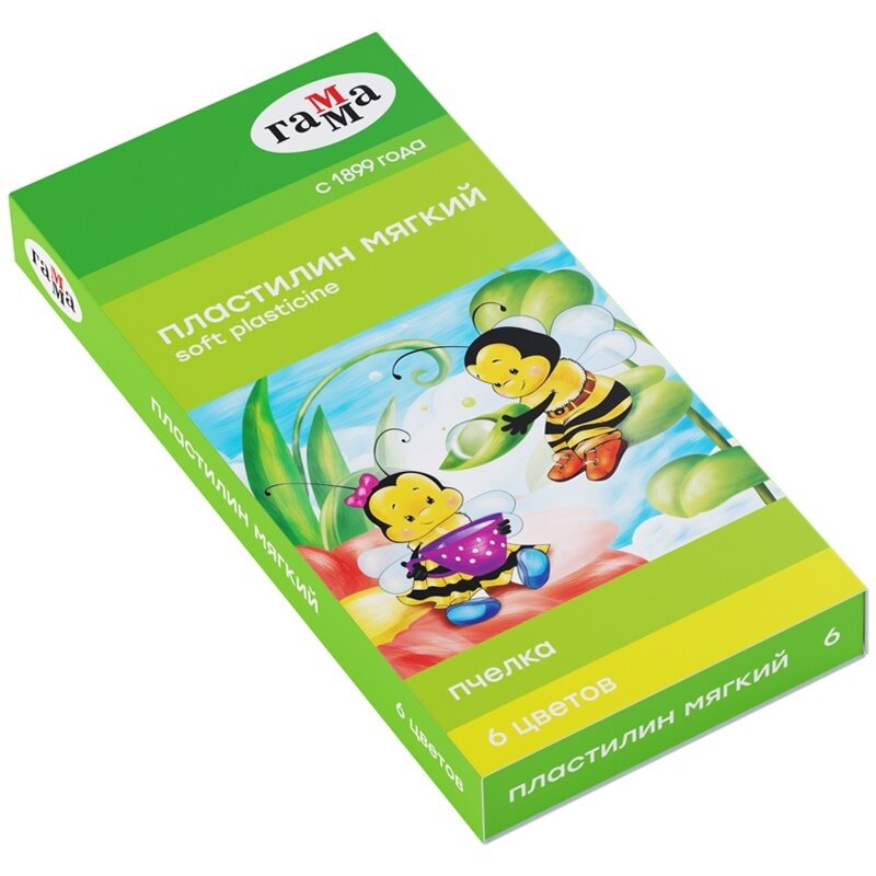Пластилин восковой Гамма мягкий "Пчелка", 06 цветов, 90 г, со стеком, картонная упаковка (280029Н)