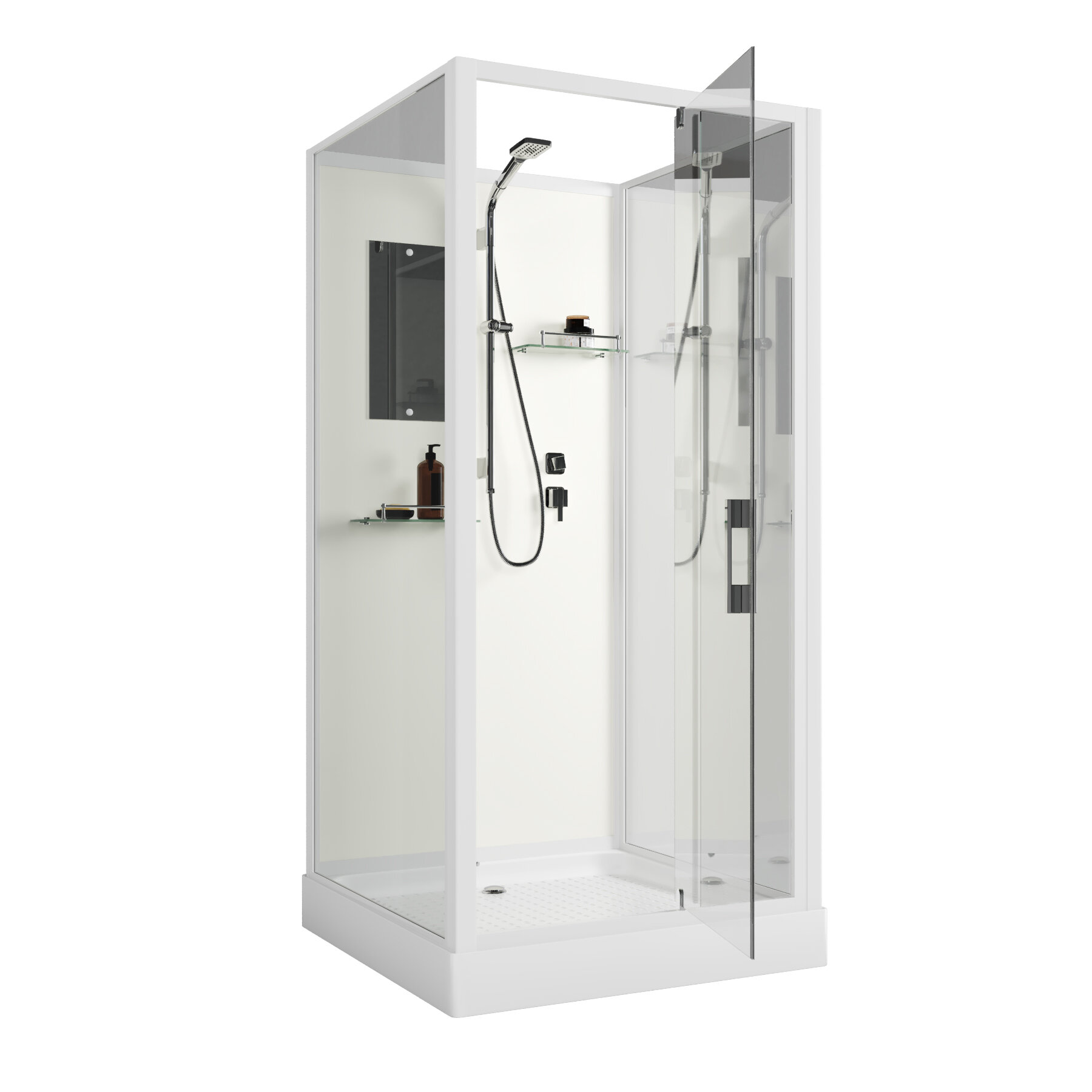 Душевая кабина Niagara Standart ST100/15Q/BK (100х100х210) квадрат, поддон 15см, распашная, проф. белый, без крыши,3 места