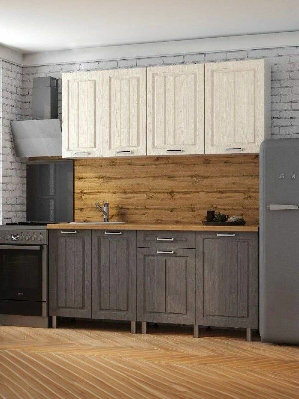 Мебельный РАЙ Кухонный гарнитур 1,8м МДФ клен кремовый/клен серый со столешницей для дома и дачи