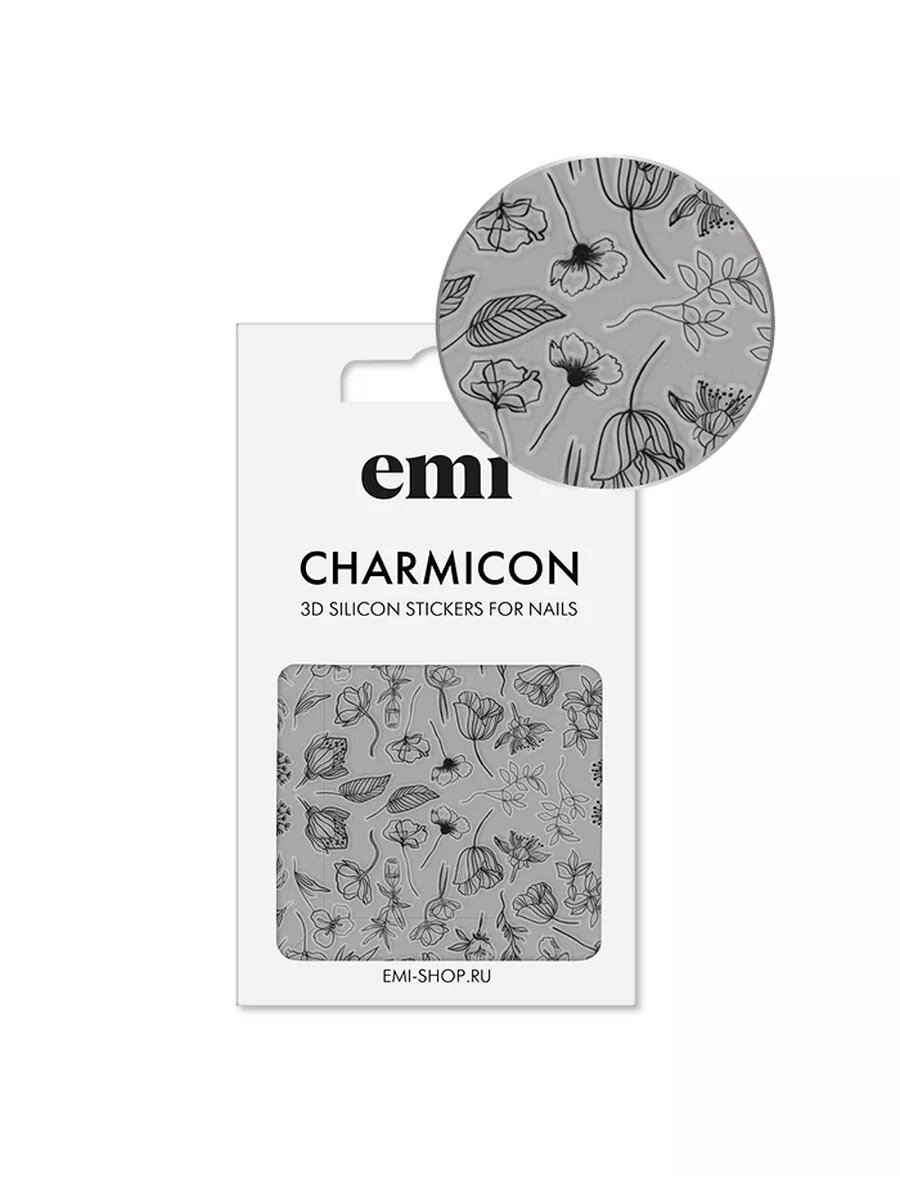 Charmicon 3D Silicone Stickers №176 Цветы черные