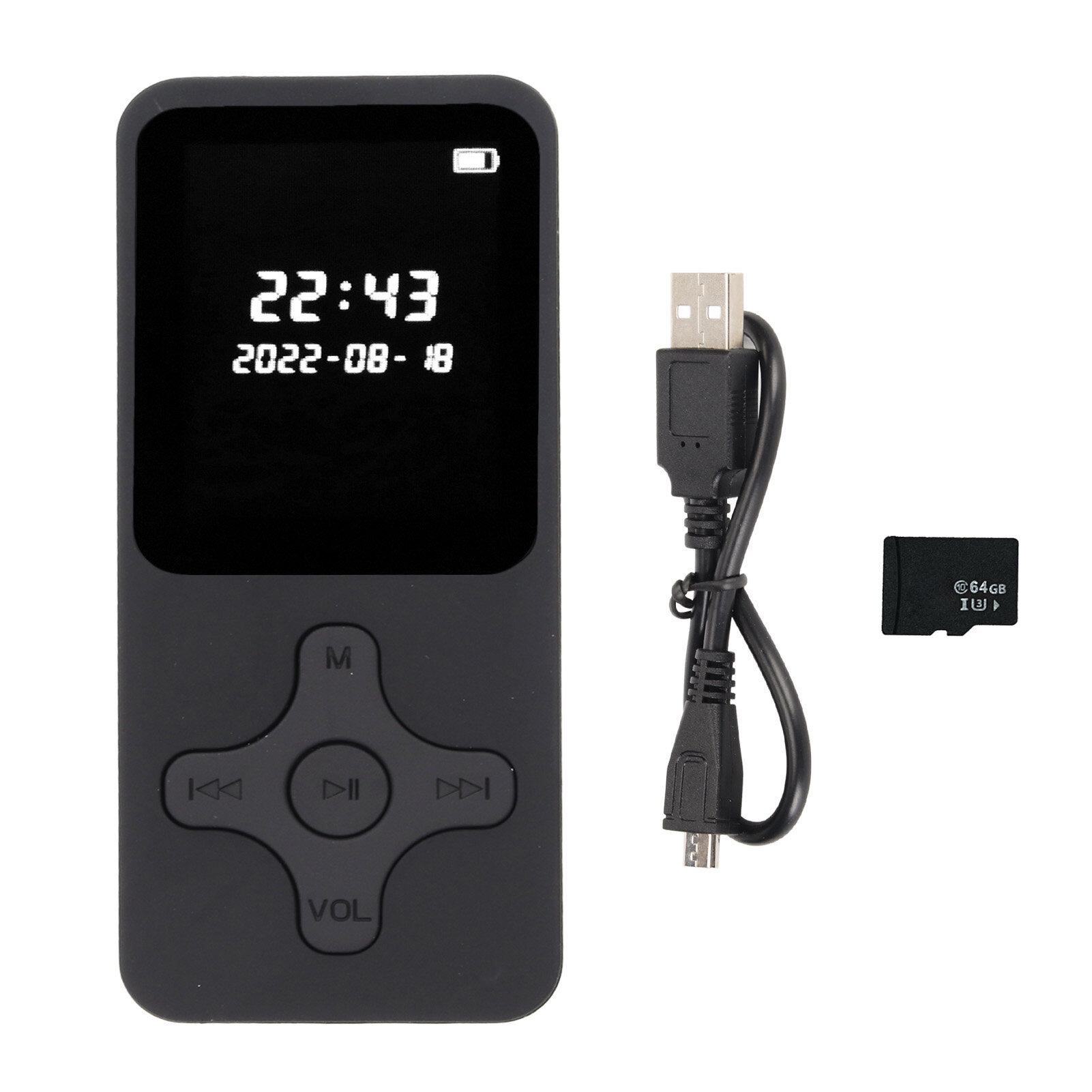 MP3/MP4 плеер, Bluetooth 5.0, ультратонкий, цифровой ЖК-экран 1,77 дюйма, HD-динамик, FM-радио, портативный HiFi плеер с картой памяти 64 ГБ.