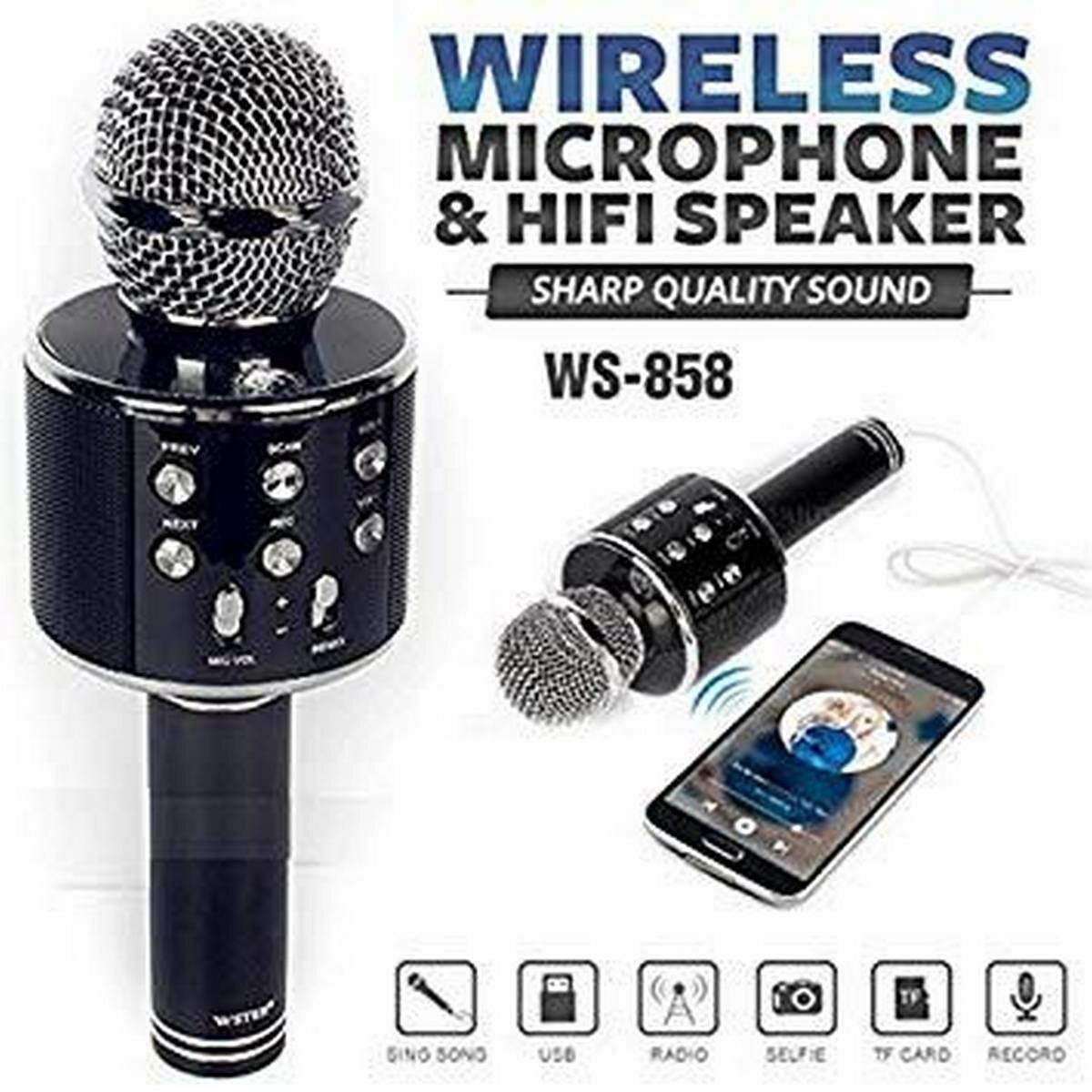 Ws-858 беспроводной портативный USB-плеер Bluetooth беспроводной микрофон поддержка карт памяти - черный