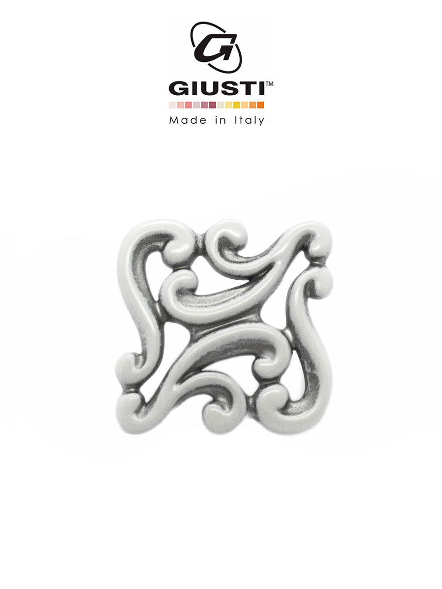 Ручка мебельная кнопка Giusti (Италия) белая c серебряной патиной (1 шт.)