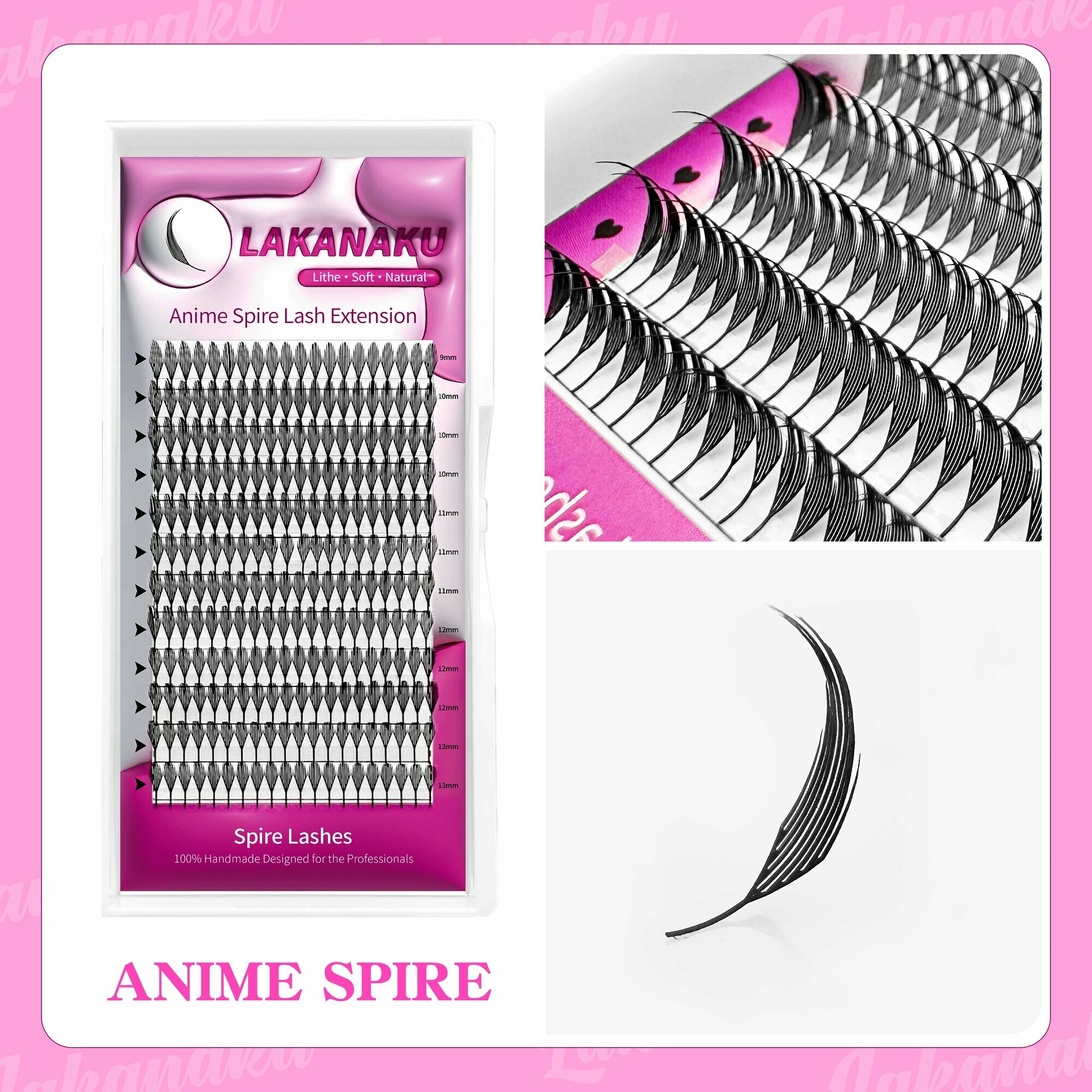 LAKANAKU Spire Lashes Индивидуальные ресницы кашемировые С, MIX(8-15), Anime Spire Lashes