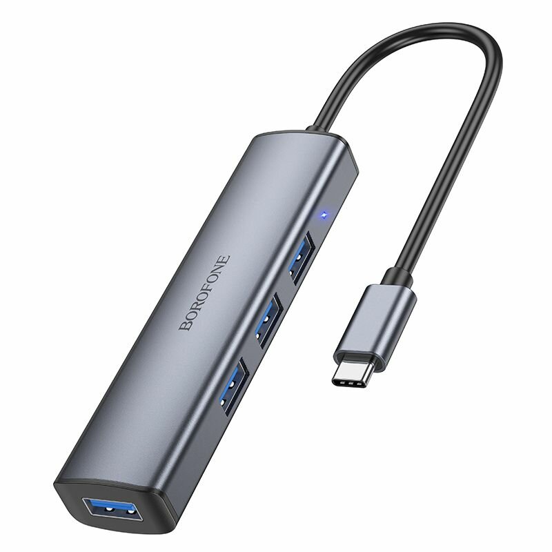USB-hub разветвитель Type-C Borofone DH12 4 порта USB3.0, 0.2м серый