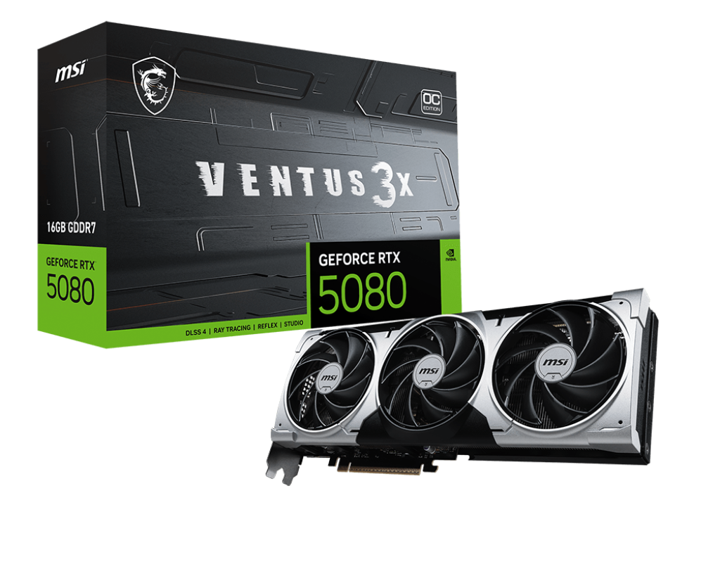 MSI GeForce RTX 5080 16G VENTUS 3X OC PLUS (GeForce® RTX 5080) 16 Гб, GDDR7, 256 бит, PCI Express, 3xDP,1xHDMI
