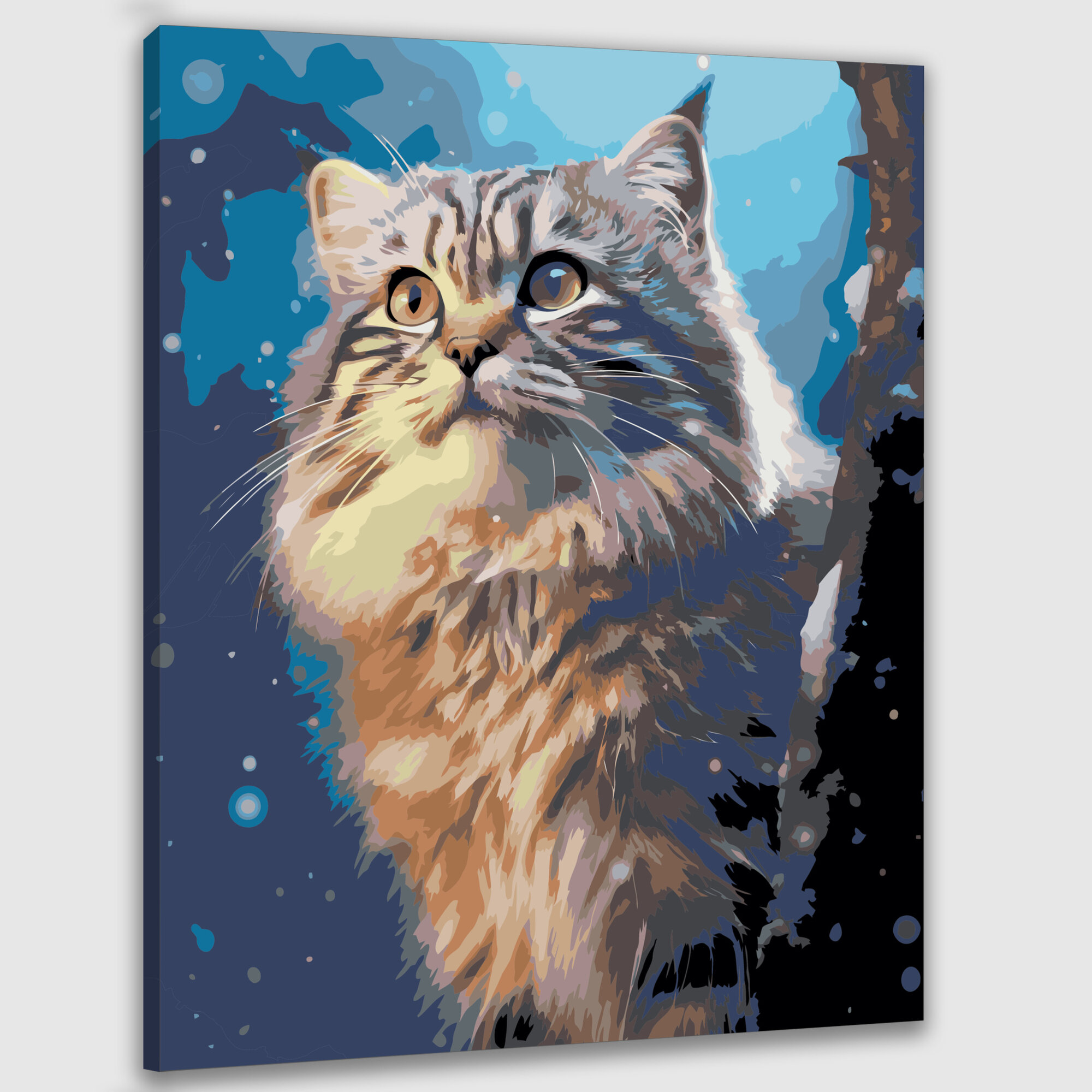 Картина по номерам 40x50 см, Манул, кот, ветка, дерево, ночное небо, желтые глаза, сибирская глушь, снег, луна, мех