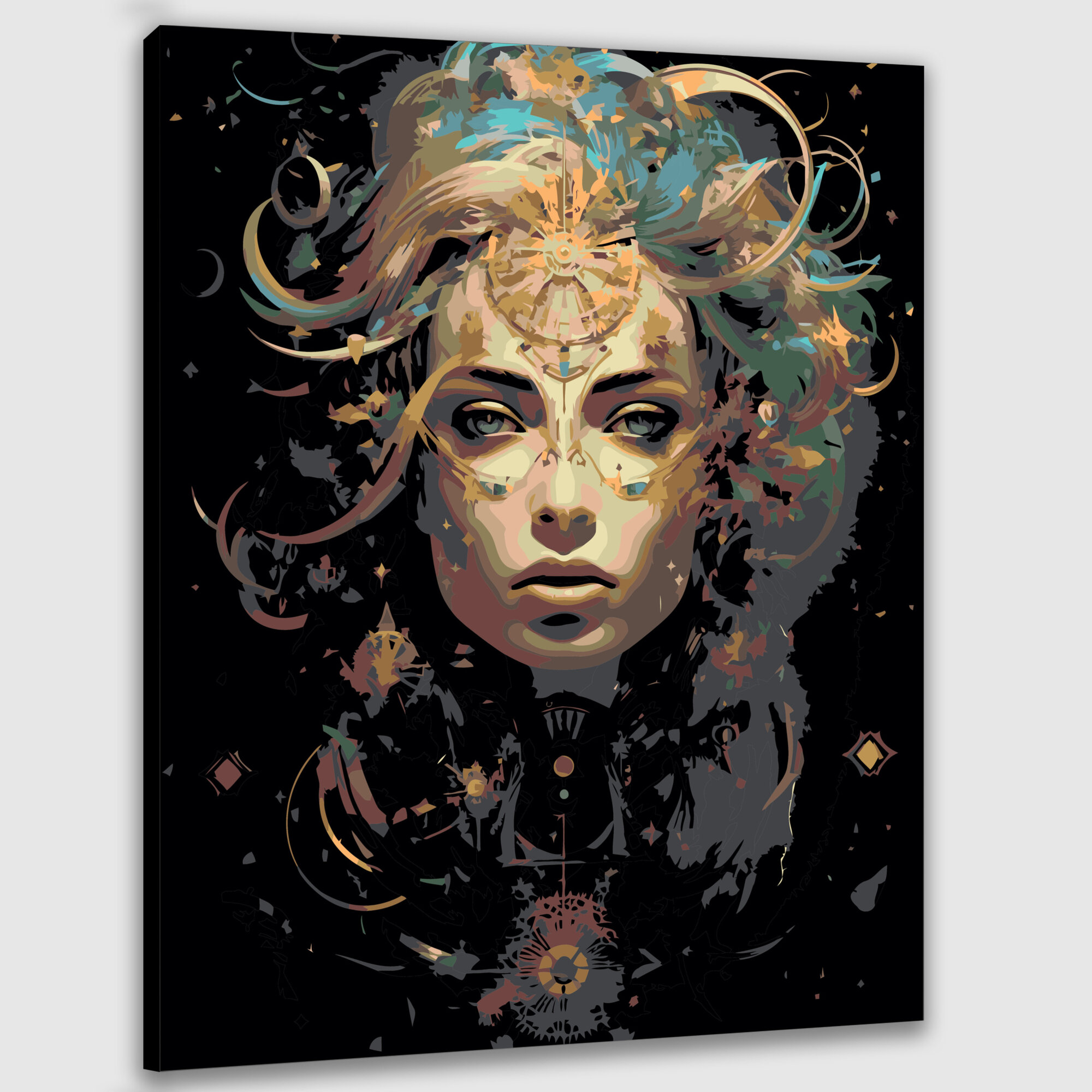 Картина по номерам 40x50 см, цветной коллаж знаков зод, астрология, мифология, персонажи, детали, яркие цвета