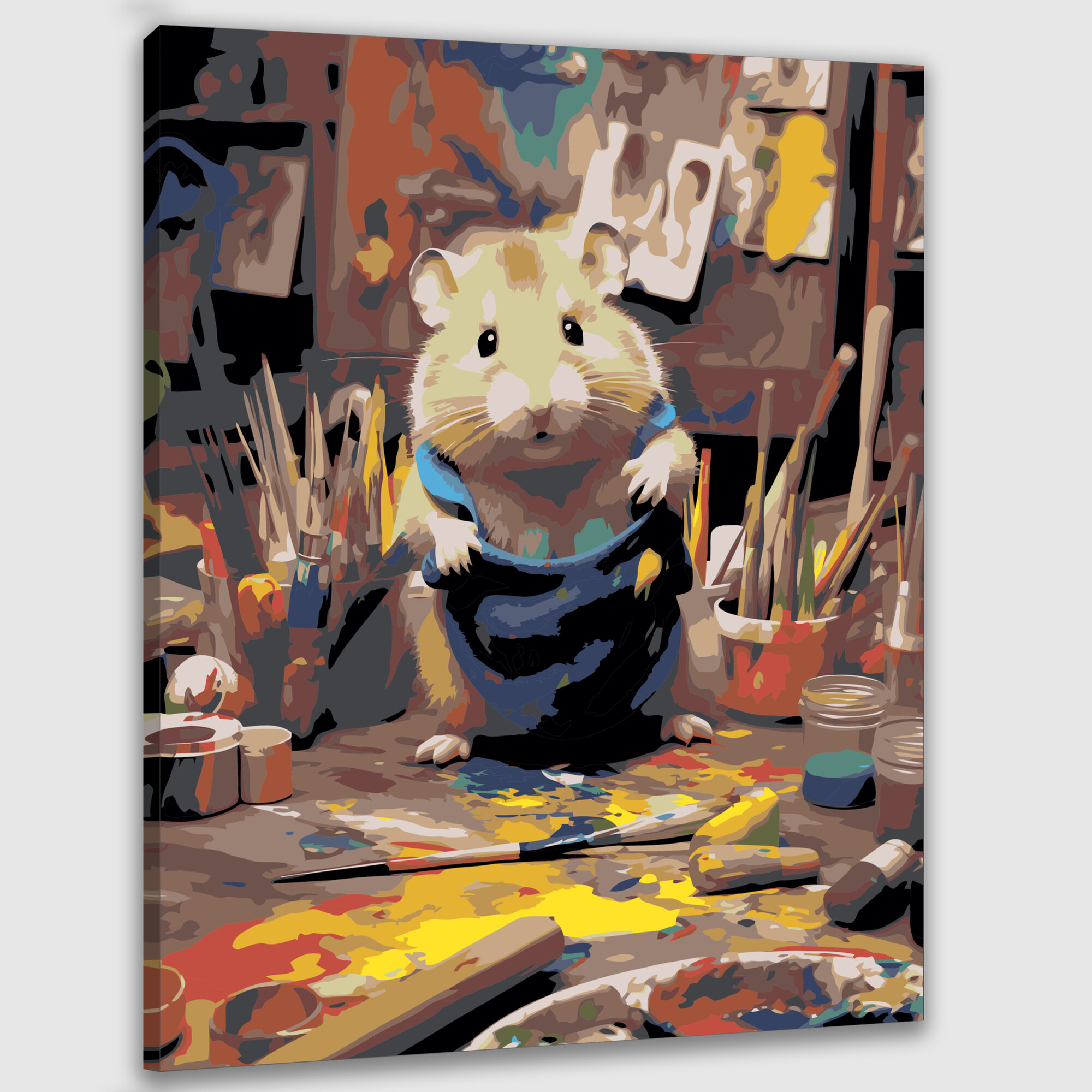 Картина по номерам 40x50 см, художник-хомячок, мультяшная иллюстрация, берет, крошечная кисточка, причудливый шедевр