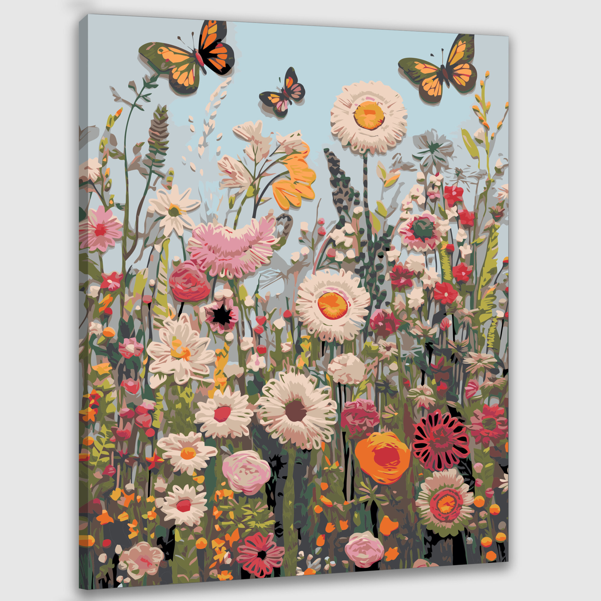 Картина по номерам 40x50 см, вышивка, сцена весеннего сада, цветы, бабочки, пчелы, энергия, красота природы