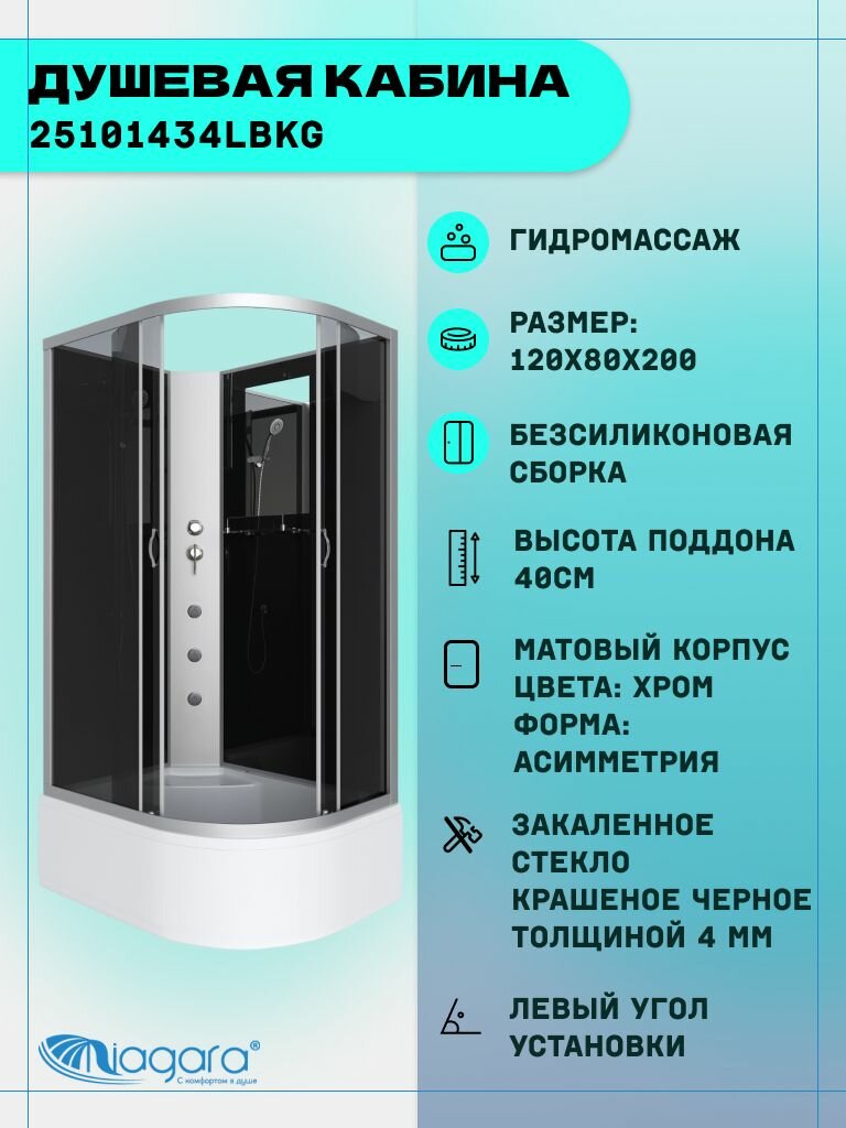 Душевая кабина Niagara Classic NG-2510-14LBKG (120х80х200) высокий поддон(40см), стекло тонированное,4 места