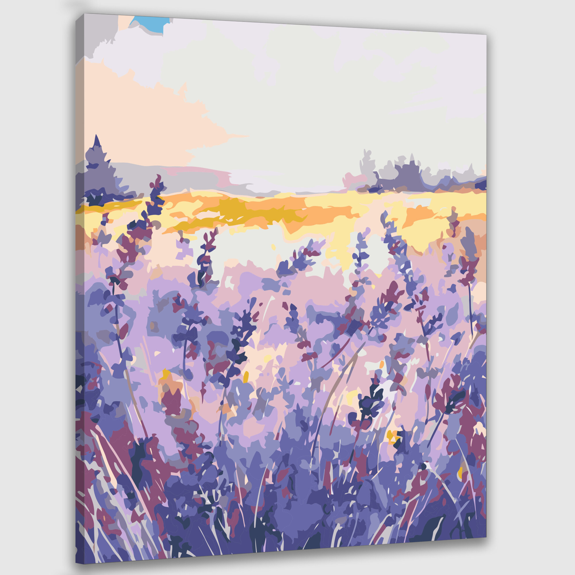 Картина по номерам 40x50 см, акварельная иллюстрация, лавандовое поле, солнце, цветы, фиолетовый, ветерок