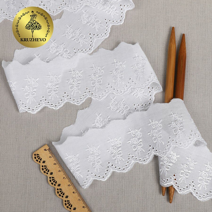 Кружево шитье KRUZHEVO ТСВ-20S10 шир.5,5см цв.001 белый, хлопок уп.2,5м