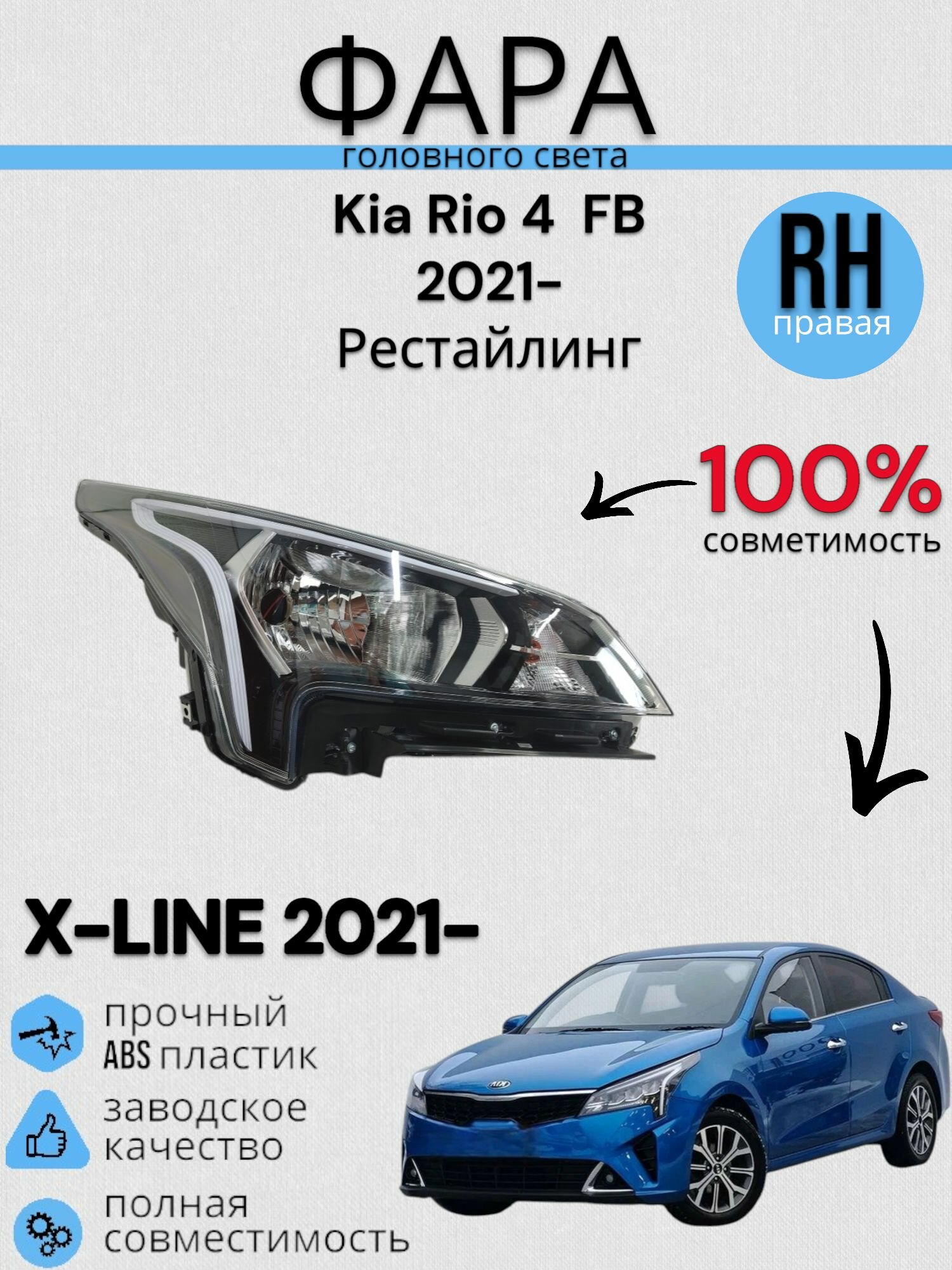 Блок Фара Передняя Kia Rio 4 Киа Рио(2021-) / X-LINE (2021-) рестайлинг с электро корректором правая