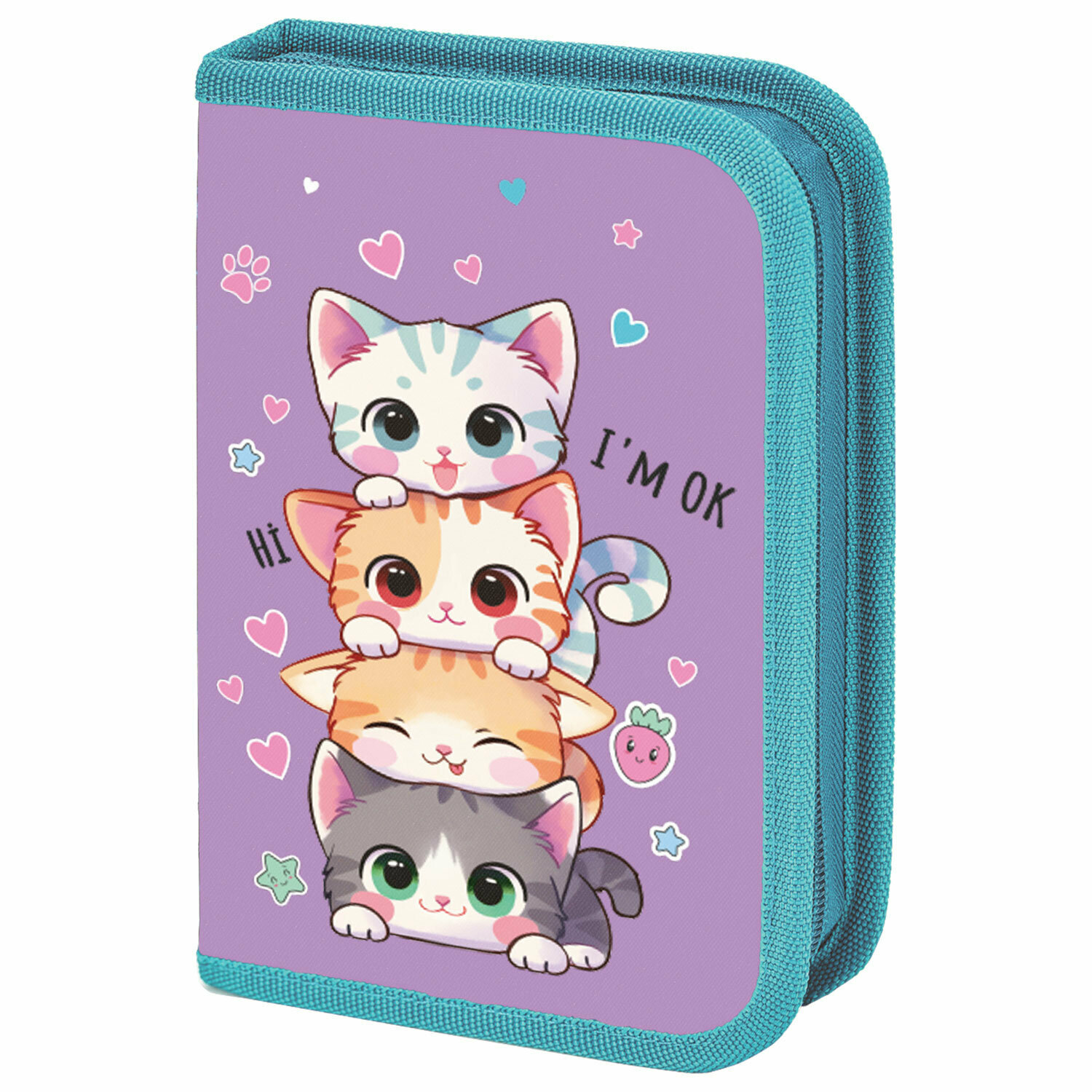 Пенал BRAUBERG, 1 отделение, 1 откидная планка, полиэстер, 21х14 см, "Funny kittens", 273523