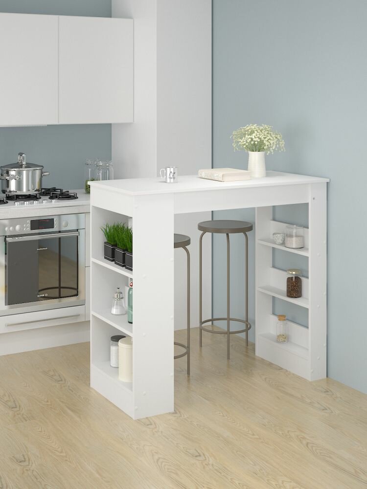 1plus1 Стол обеденный 5 барный (белый), ширина 110 см, с полками, в гостиную, в кухню