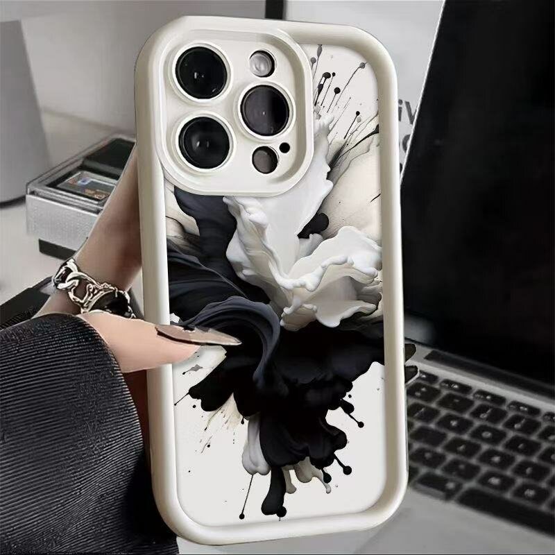 Чернила для чехла, для iPhone 16, 15 Pro Max, 14, 13 Pro, 12, наждачно-белые, черно-белые