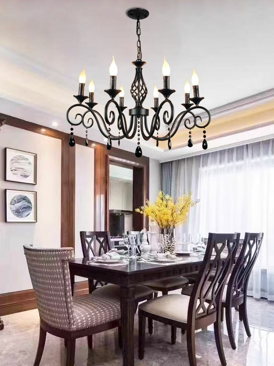 Люстра в зал, гостиная, чердак, спальня, черное, Люстра подвесная, E14, 40 Вт--0609