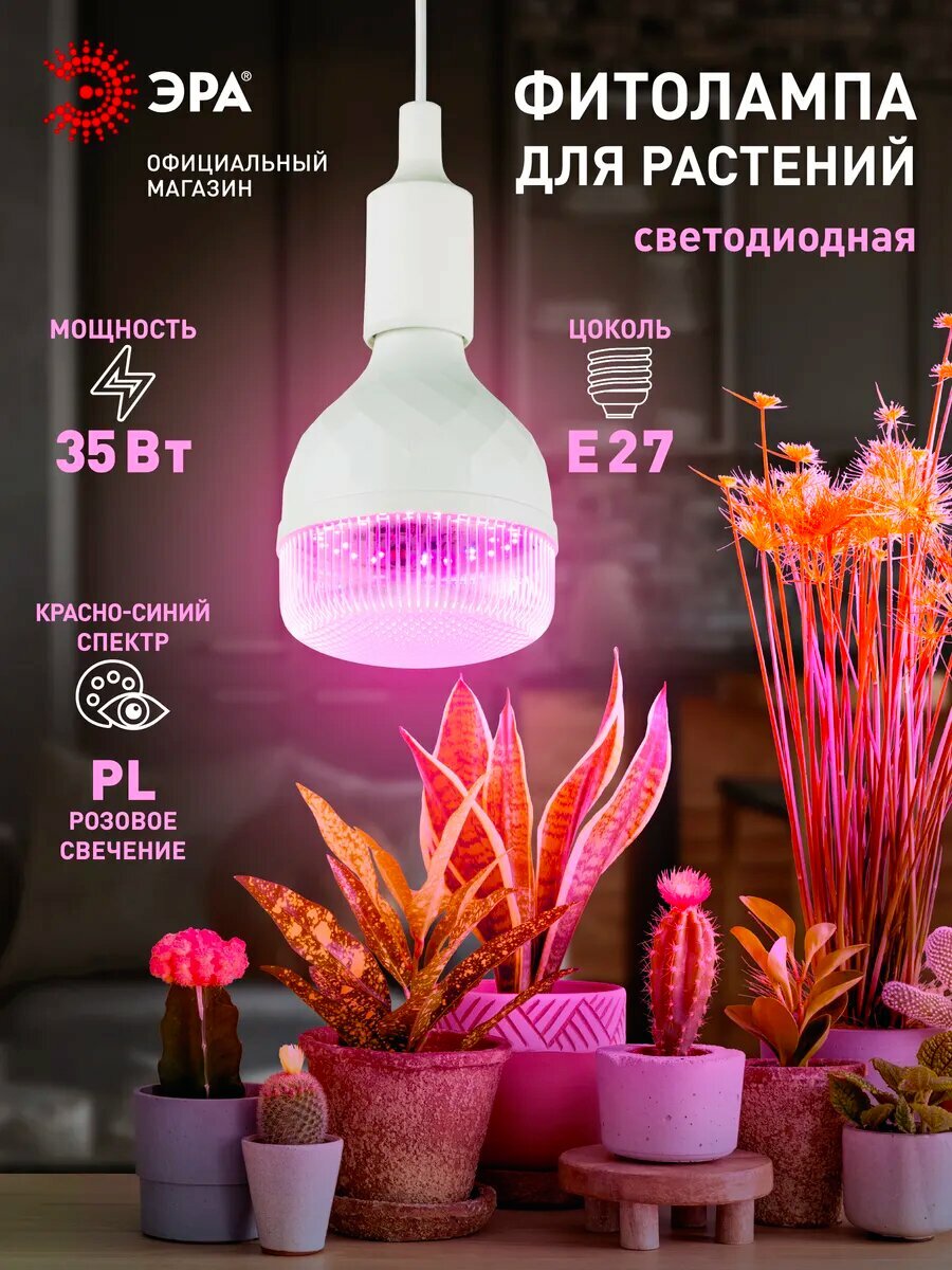 Фитолампа для растений светодиодная ЭРА GREEN LINE ФИТО-35W-PL-E27-GR красно-синего спектра 35 Вт Е27