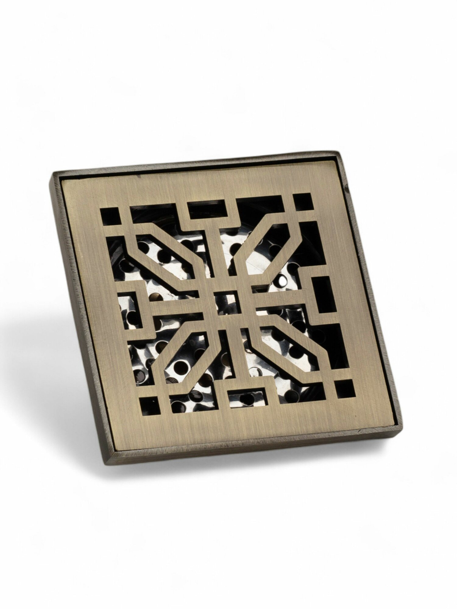 Трап душевой из нержавеющей стали с сухим затвором 100х100 мм, выход 45-50 мм, бронза