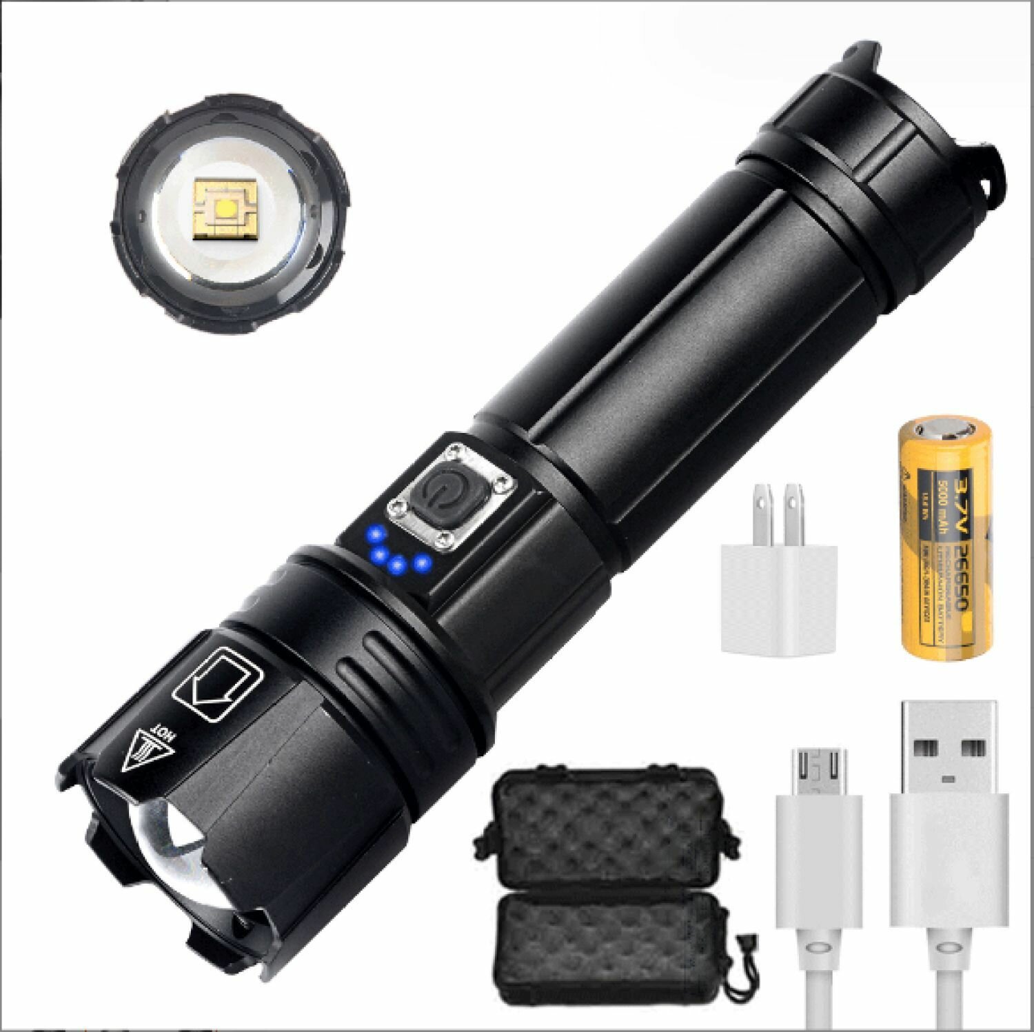 Белый лазерный фонарик, телескопический зум дальнего действия, открытый портативный перезаряжаемый фонарик для кемпинга - C