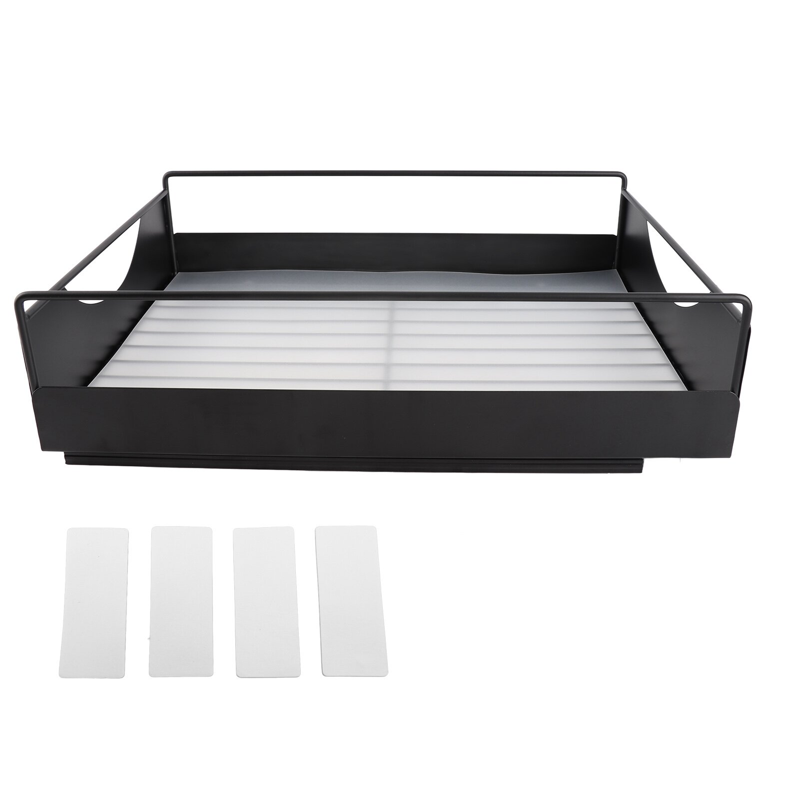 Вытащите организатор шкафа углеродистой стали гладкий скольжение безмолвного скольжения из кладовых для ванной комнаты Black L 302x401x115mmm