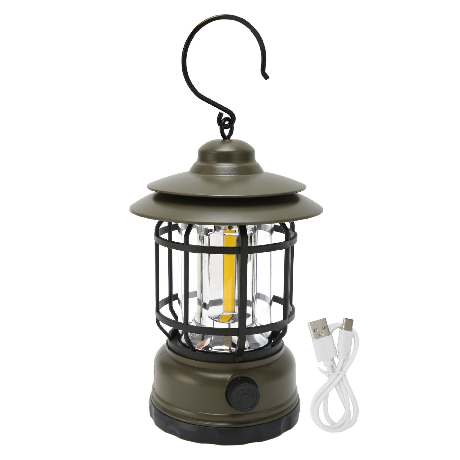 Винтажный кемпинговый фонарь IPX4, водонепроницаемый, с защитой глаз, перезаряжаемый через USB, декоративный портативный COB-светильник для палатки с крючком, зеленый.