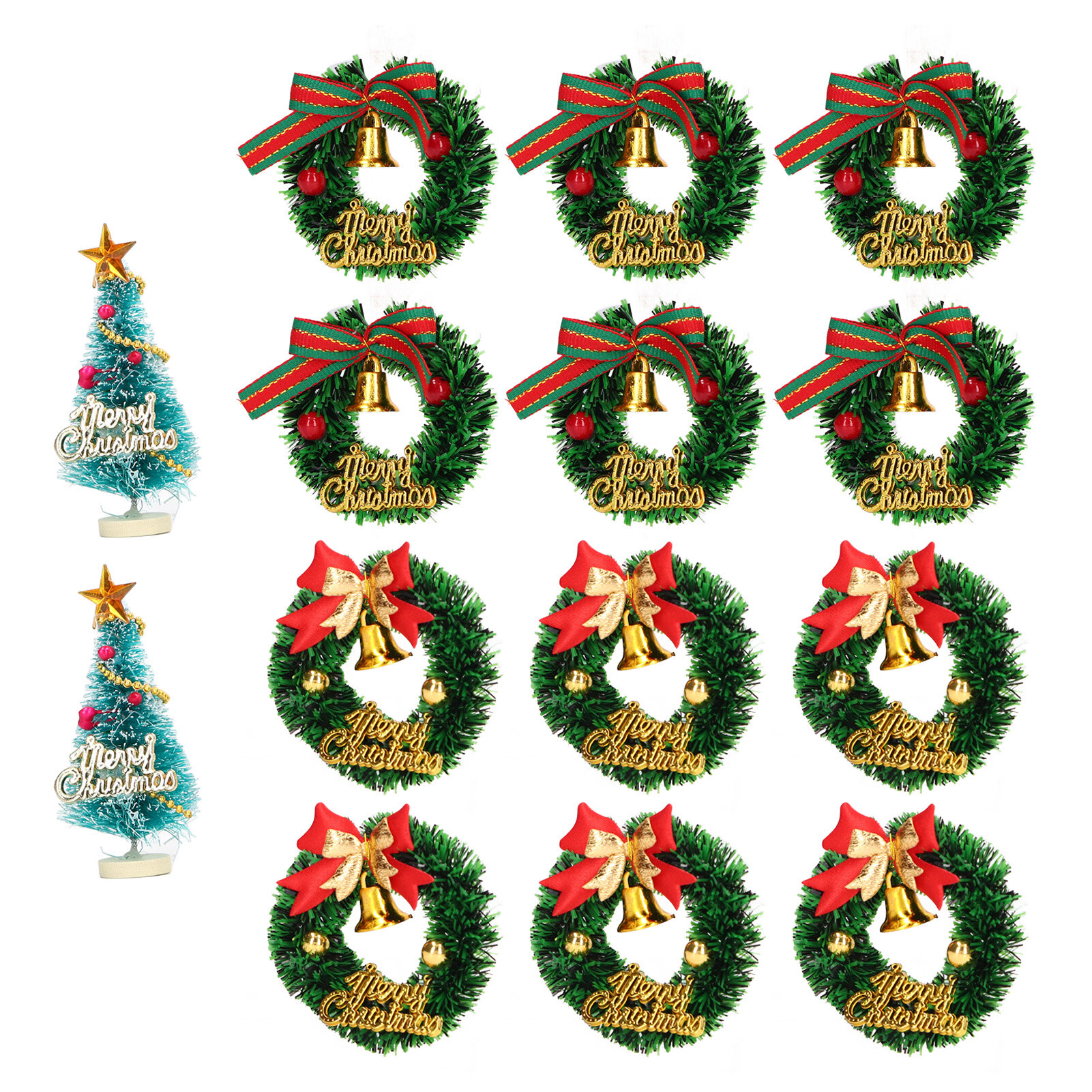 14 предметов рождественских украшений для кукольного домика: рождественские венки, ёлки, яркие детали, создающие праздничную атмосферу. Аксессуары для кукольного домика.