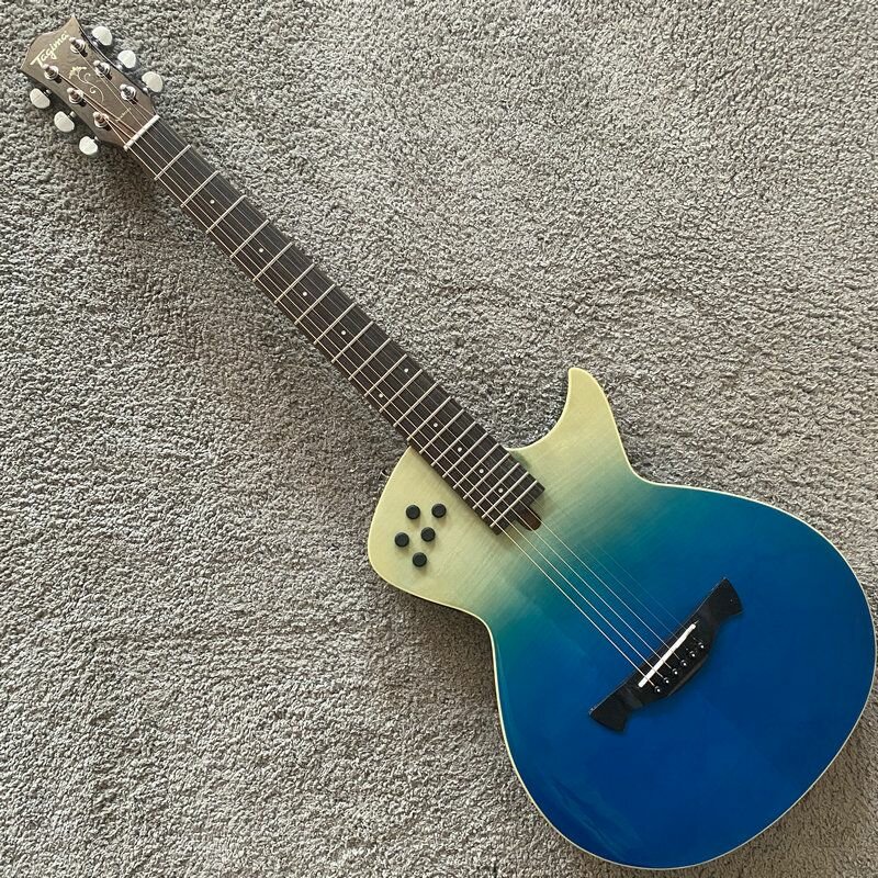 Электроакустическая гитара Modena (Китай) - силент-система, ЖК-звукосниматель, стальные струны, корпус из клёна и красного дерева, синий тигровый окрас, акция