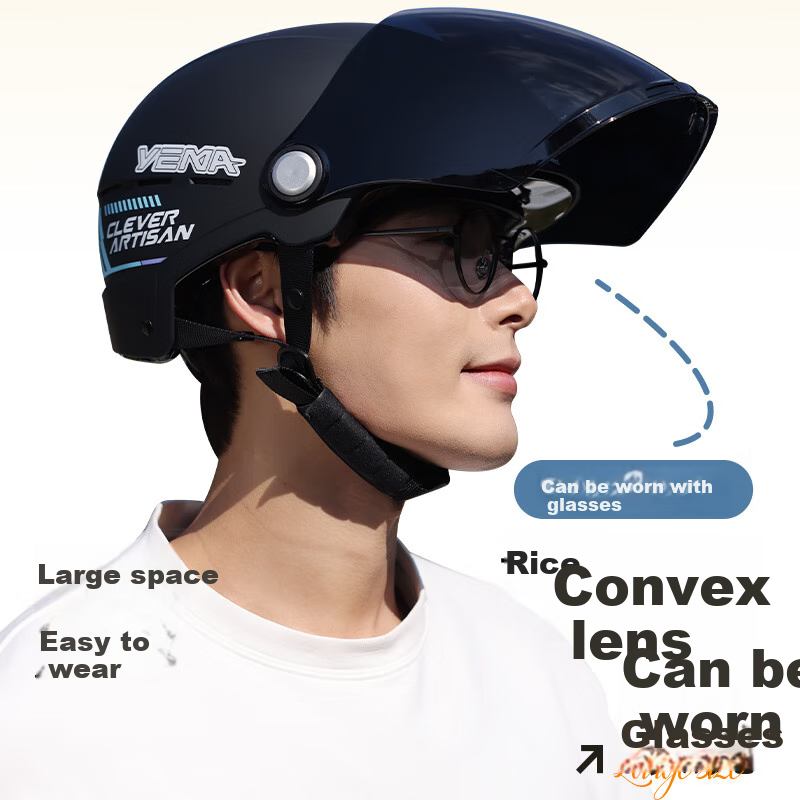 YEMA (YEMA) 3C Certified New National Standard Class A 365S Electric Vehicle Helmet Men's Summer Half Helmet Women's Plus Size Large Head Circumference Motorcycle Safety Helmet Piya Black with Transpa