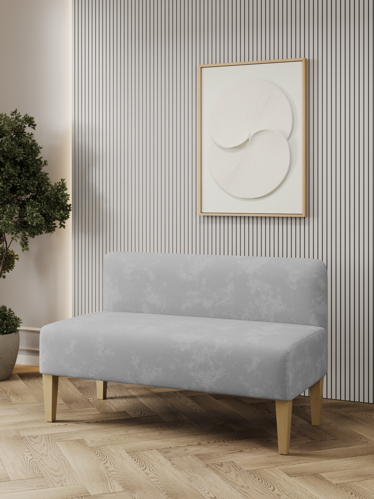 Диван мини прямой для кухни, Светло-серый, Микровелюр, ШхГхВ 110х50х70 см