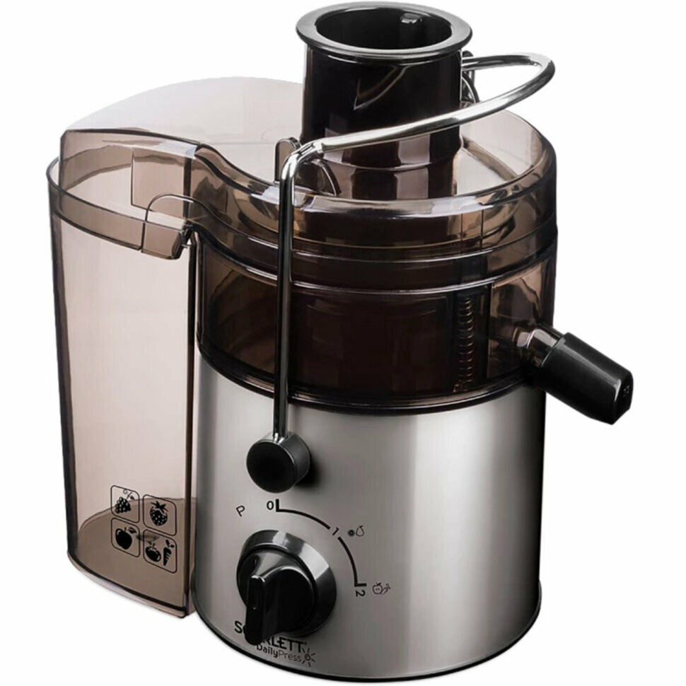 Соковыжималка SCARLETT SC-JE50S18, 800 Вт, стакан 0,6 л, емкость для жмыха 1 л, пластик, сталь/черный, 457195