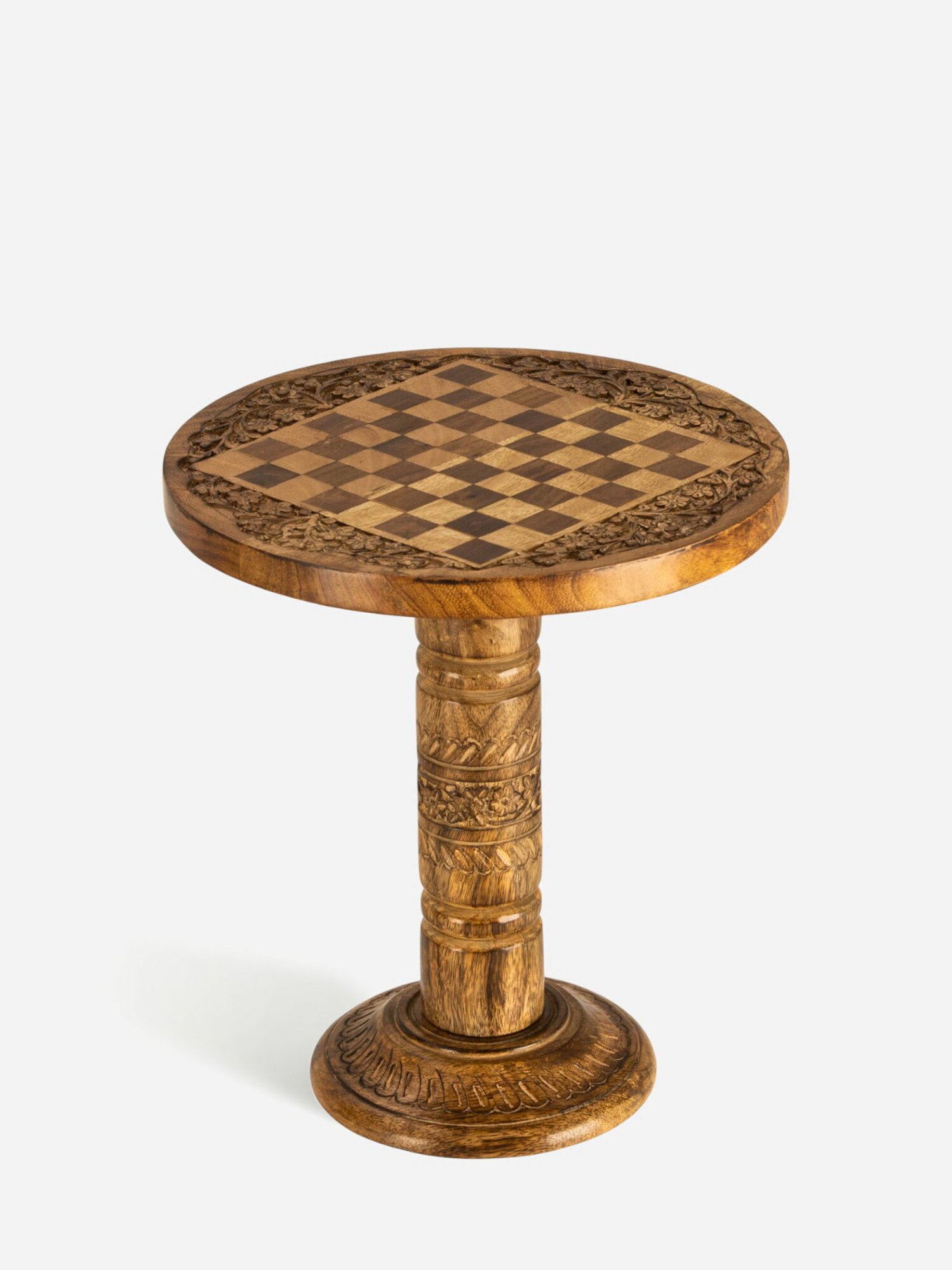 Шахматный столик с фигурами, 30x30x34 см, манговое дерево, форма: круглая