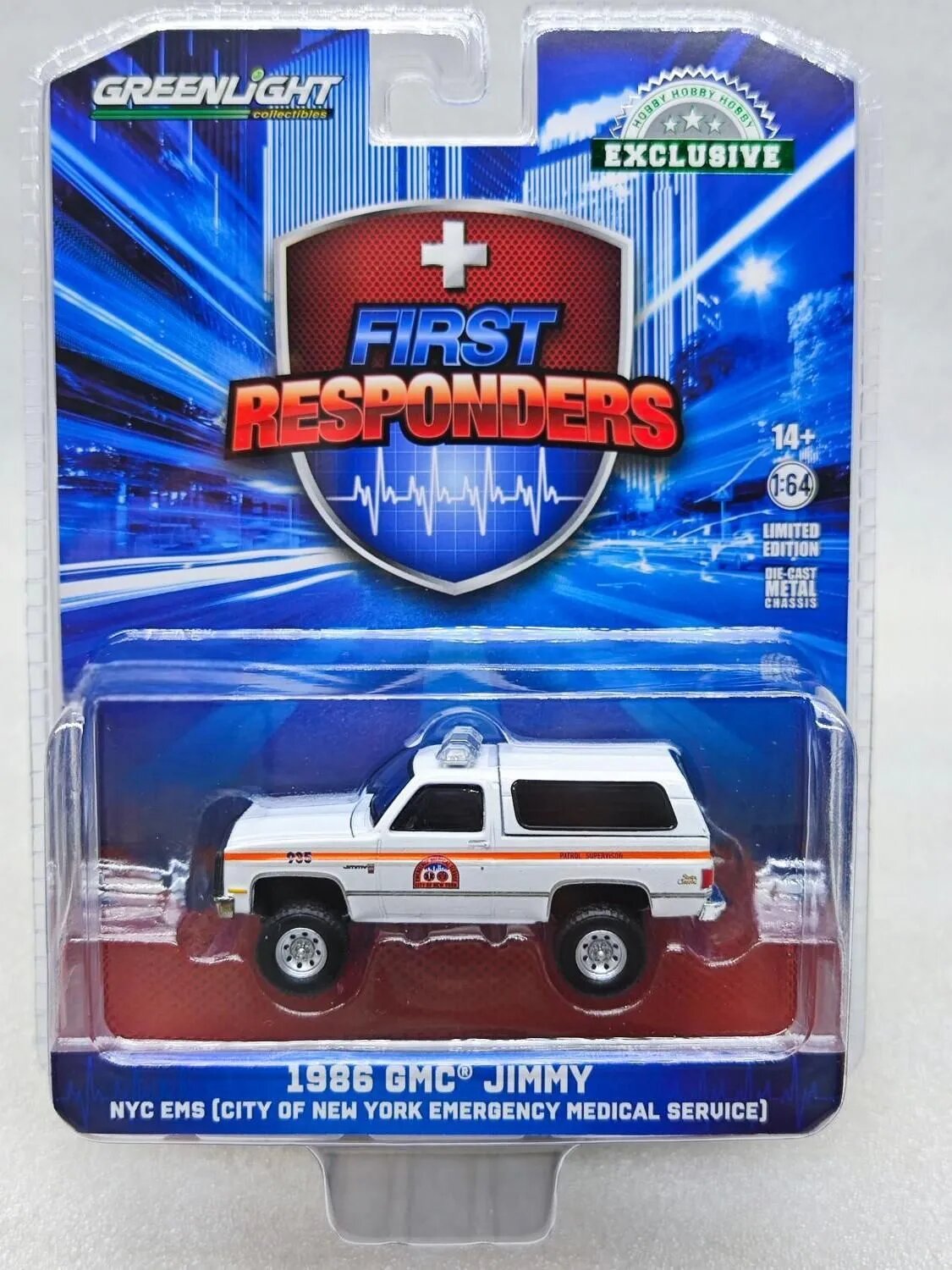 Машинка GreenLight 1/64 First Responders - 1986 GMC Jimmy - NYC EMS (City of New York Emergency Medical Service) Die-cast Alloy Car Model Collection Toy Gift