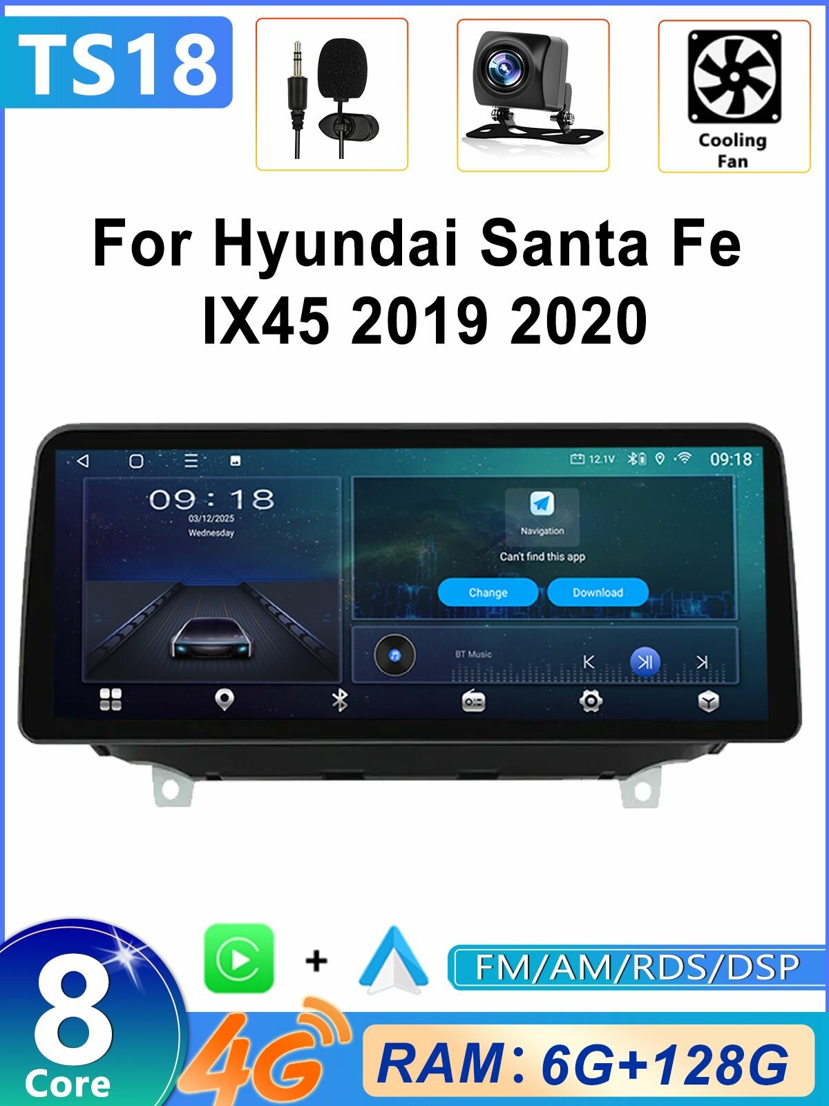 12.3 дюймов Магнитола Hyundai Santa Fe IX45 2019 2020, Carplay, Android,4G, автомагнитола для Хюндай Сантафэ