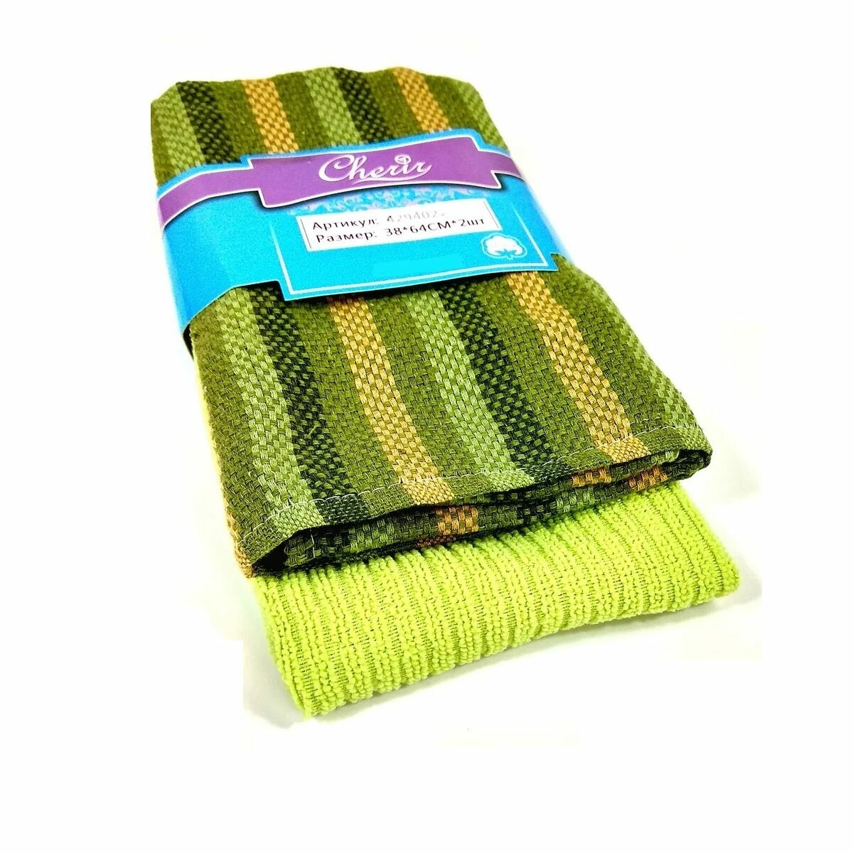 Набор полотенец Cherir 38х64 см, 2 шт зеленые микрофибра + хлопок