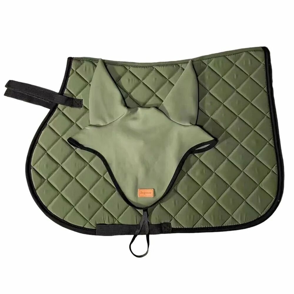 Вальтрап для лошади "Вальтрап и ушки чепчика", защита спины, зеленый