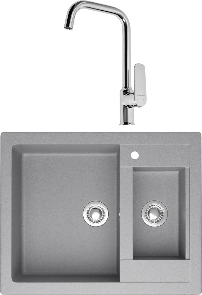 Комплект Мойка Domaci Болонья М-19-006, светло-серая / Смеситель STWORKI WFD04005GA