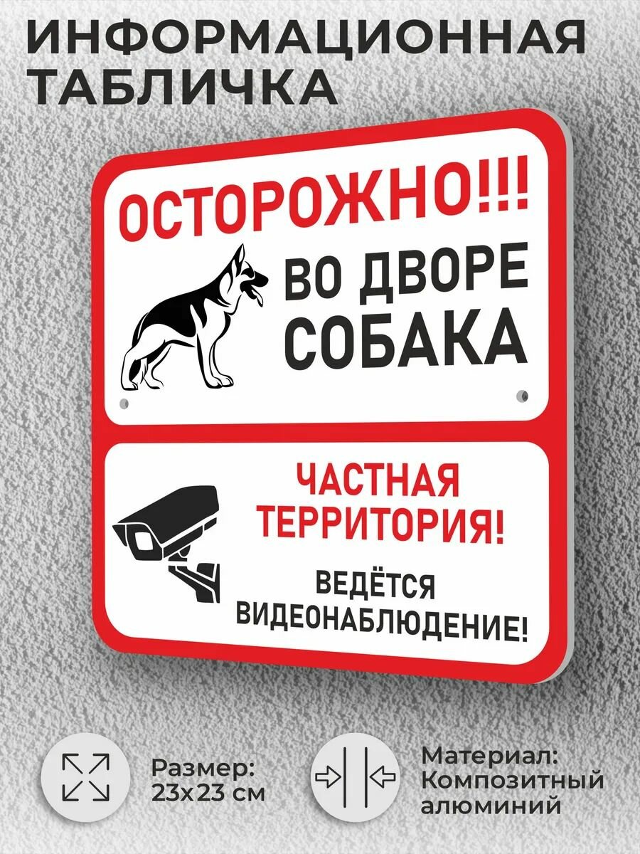 Зличная табличка "Во дворе собака ведется видеонаблюдение"