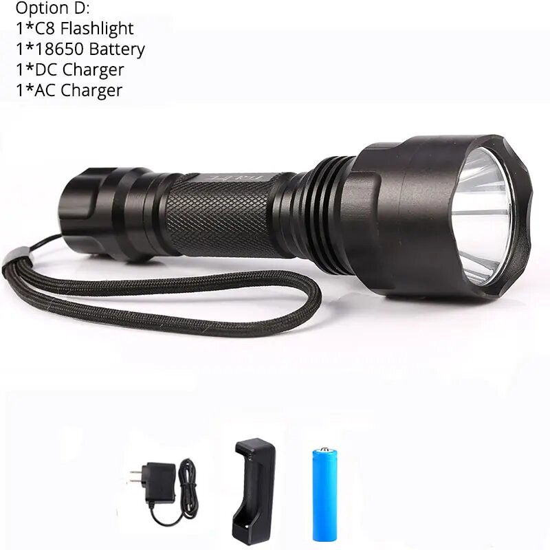 TRLIFE Тактический фонарь C8 T6/L2/COB+T6 1 Mode-T6(60000 lM), Option D