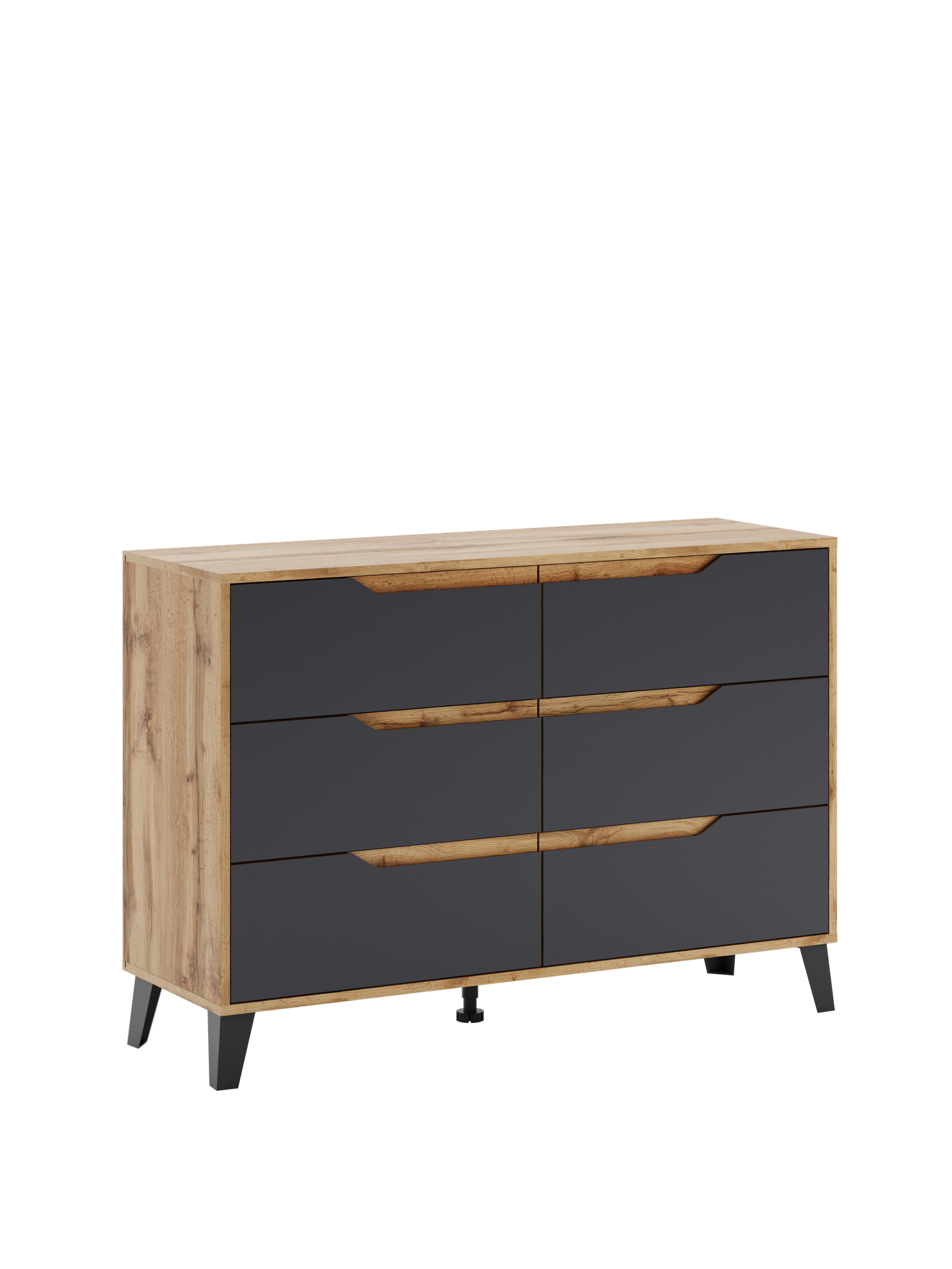 Комод с 6 ящиками и интегрированными ручками 1170х390х840, дуб вотан/графит