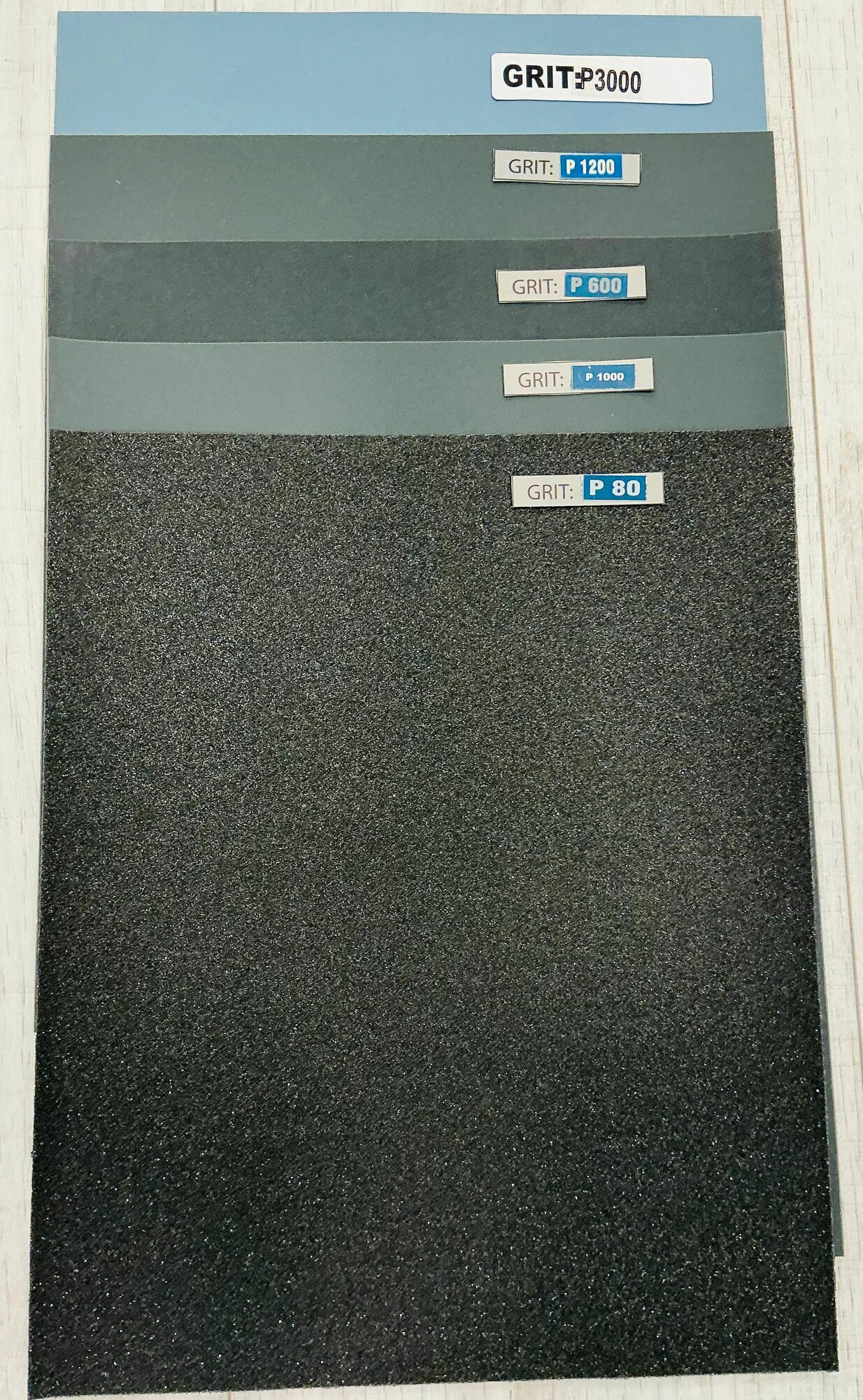 Наждачная бумага, шлифшкурка водостойкая в листах набор 230мм*280мм Р3000, Р1200, Р1000, Р600, Р80 (мелкозернистая, крупнозернистая, среднезернистая)