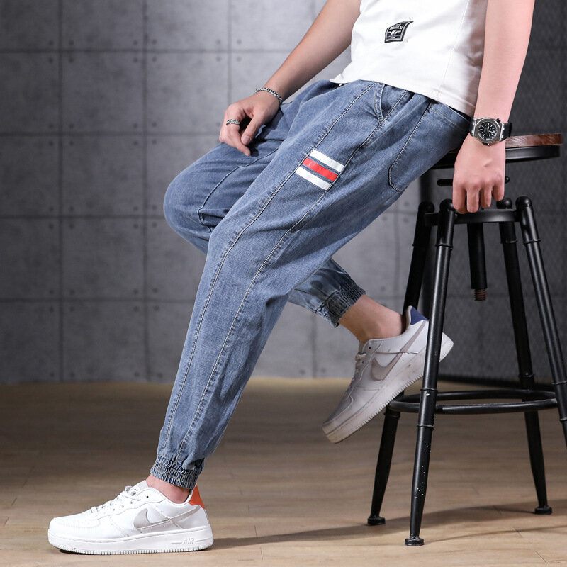 Охоты Брюки JYL Чистый цвет 350 джинсы муж. япон. раб. стиль штаны муж. эластич. пояс плус толст. размер Харун штаны муж. Синий/7XL