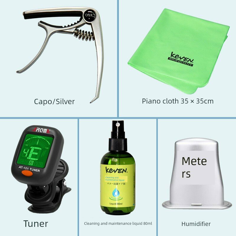 Гитарное капролон серебристого цвета с тюнером, полиролью, чистящей тканью и увлажнителем, роскошный набор ухода