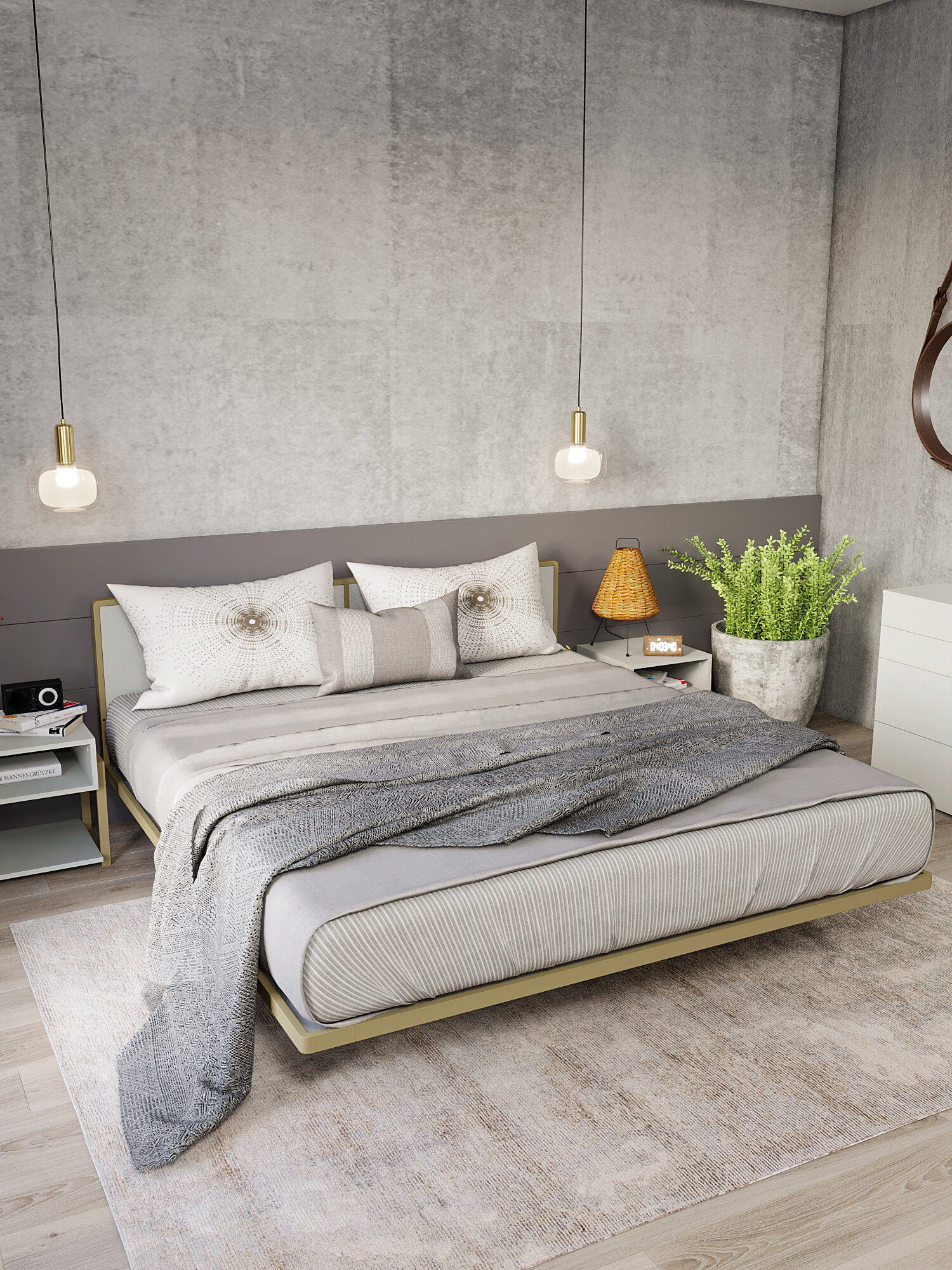 Парящая кровать, двуспальная, скруглённые края, золото/белый , 200x160 см