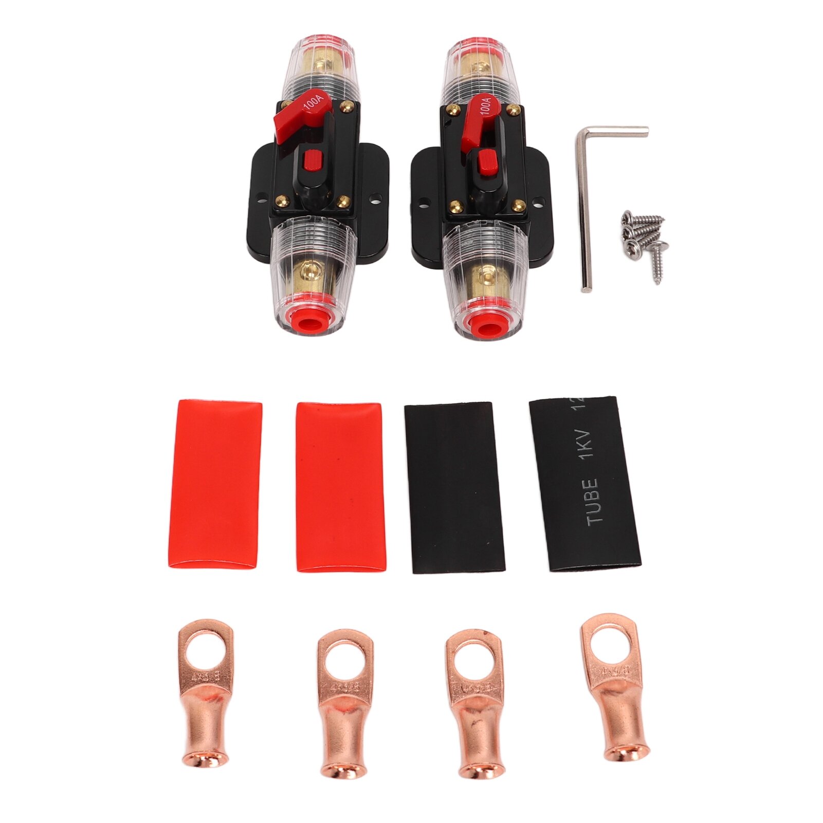 Автоматический предохранитель 12-24V с ручным сбросом, клеммами и термоусадкой для автомобиля, лодки и аудиосистемы 100А