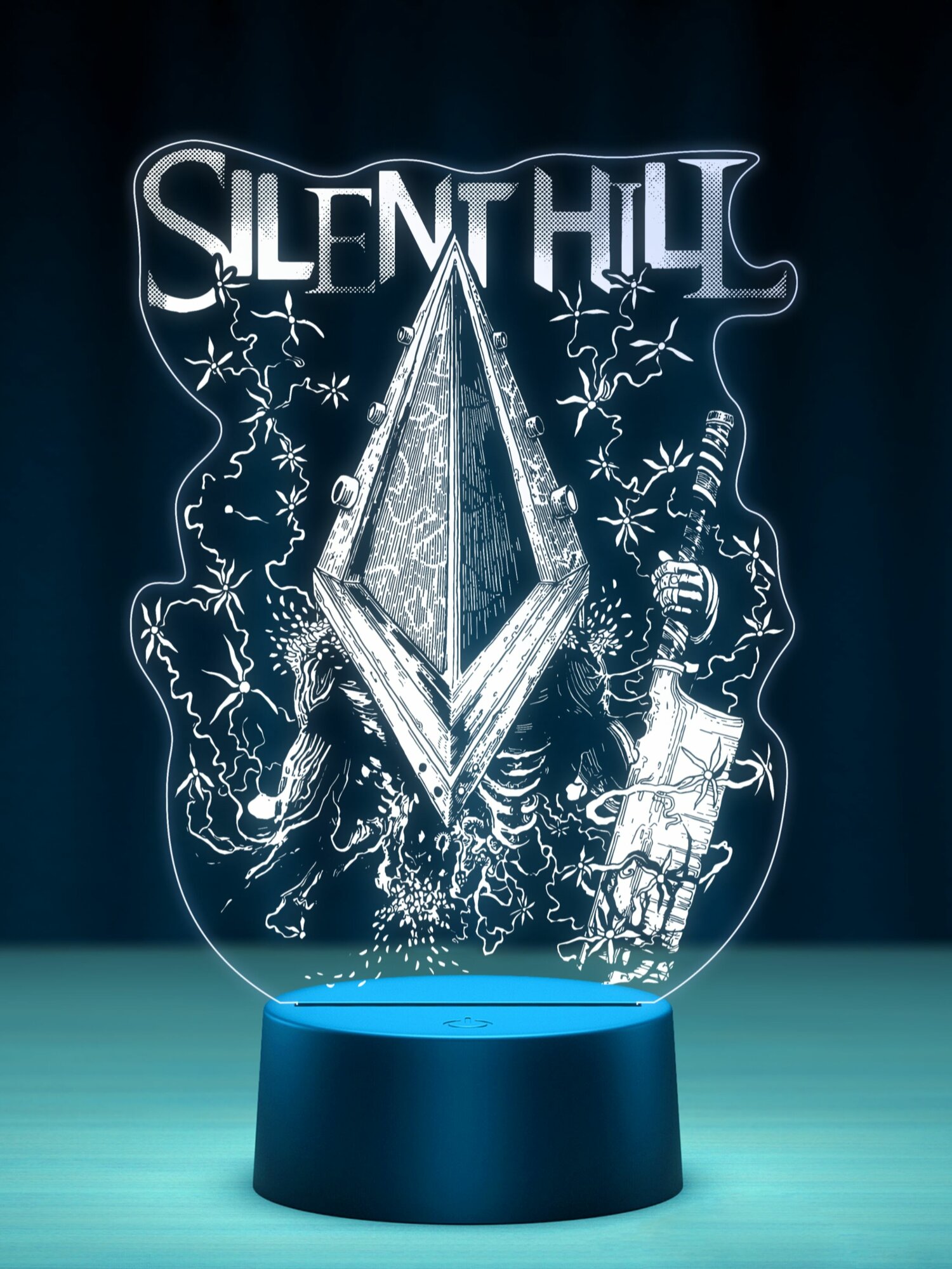 Ночник игра логотип Silent Hill. 3D светильник Сайлент Хилл, подарок геймеру.